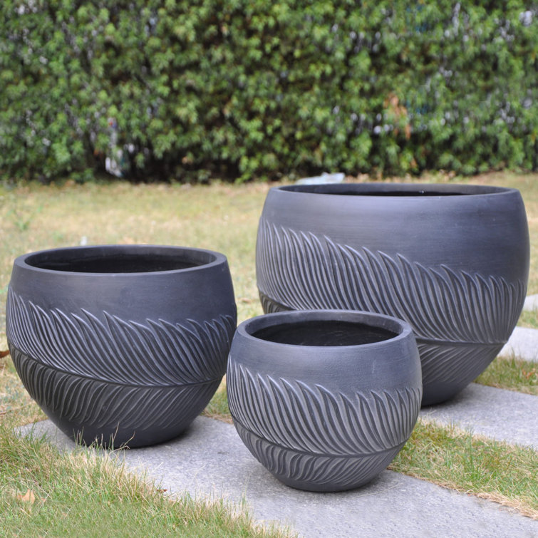 HORTICO Leaf Embossed Concrete Effect Ball Round Planter, Frostproof ...
