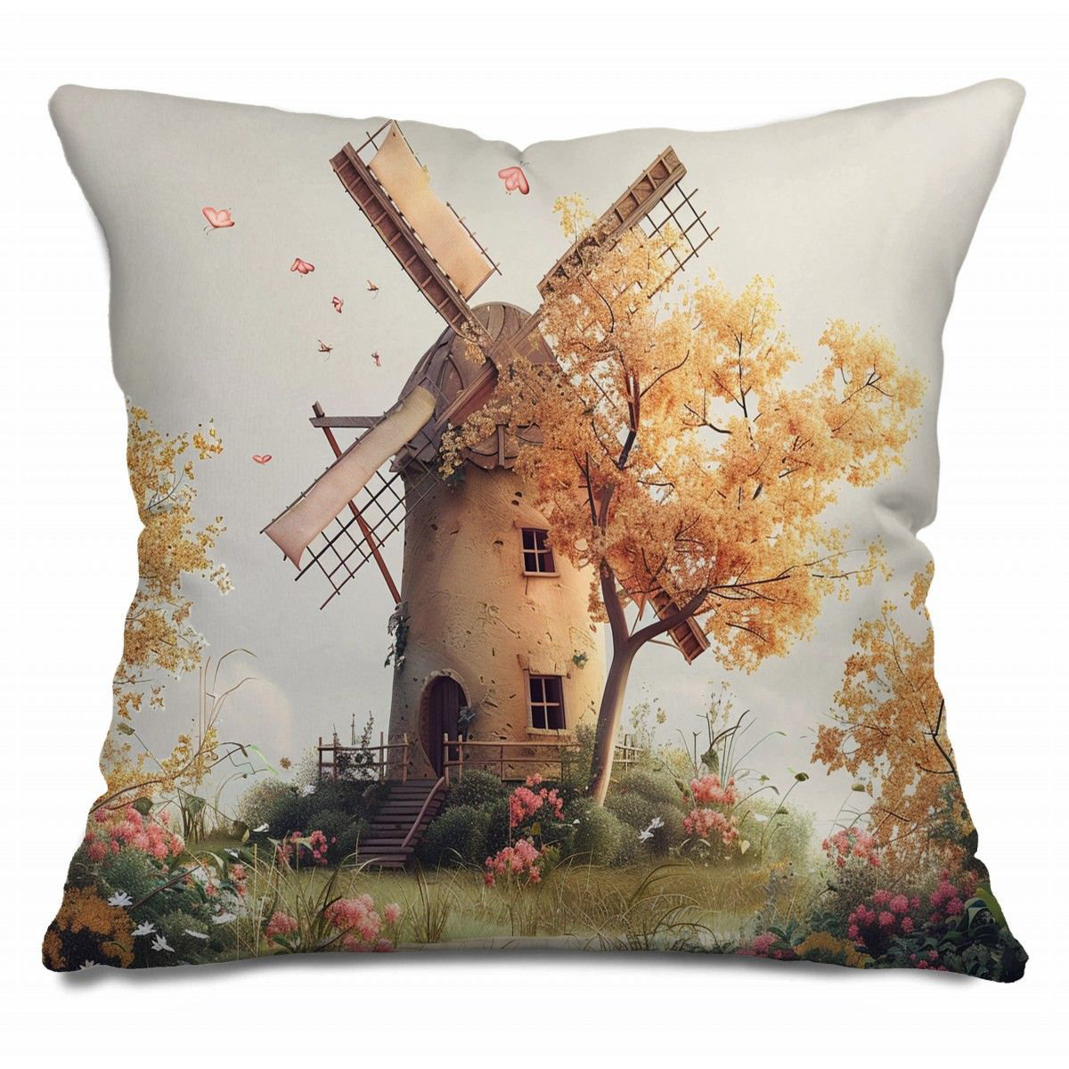 VisionDecor Plain Weave Muslin Windmill Throw Pillow, Architecture ...