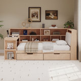 Latitude Run® Full Size L-shaped Wooden Daybed with Desk, Storage, and ...