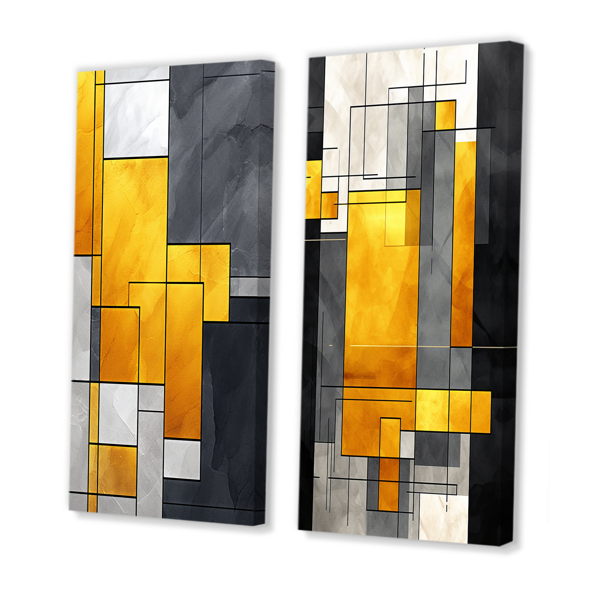 Design Art Yellow And Grey Geometric Fusion I - Abstract Geometric ...