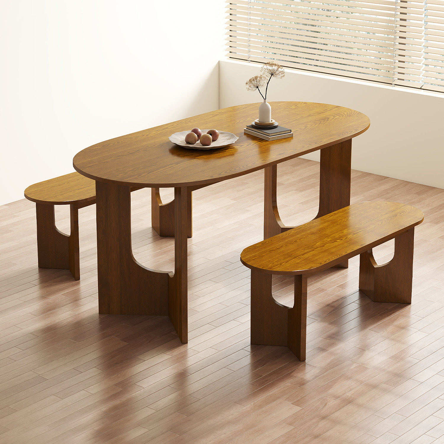 Latitude Run® 4-Person Solid Wood Base Modern Brown Dining Table Set ...