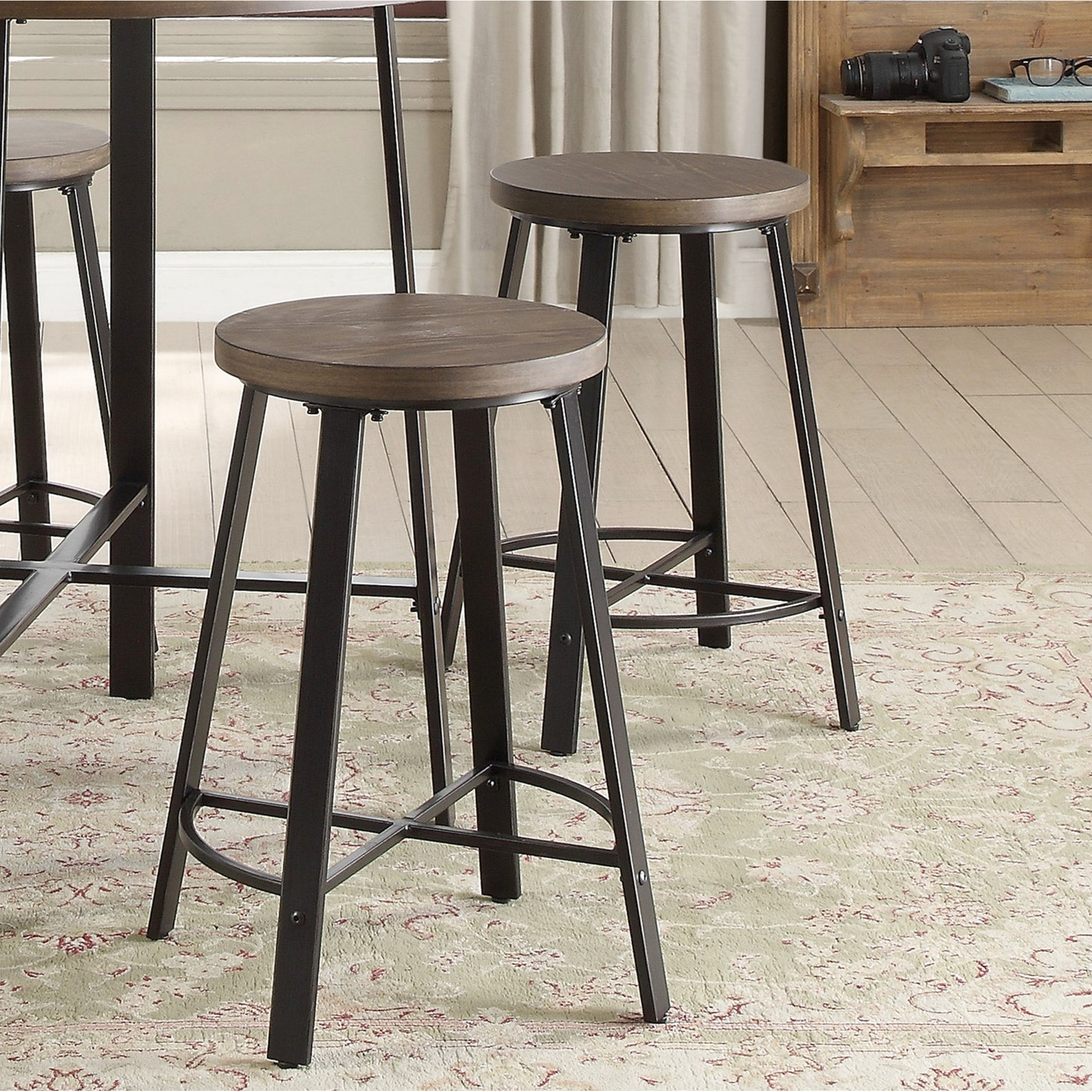 17 Stories 2 Industrial Counter Height Stools, Gray Metal Finish ...