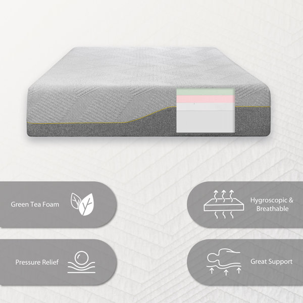 Alwyn Home 14” Medium Green Tea Adaptive Memory Foam Mattress | Wayfair