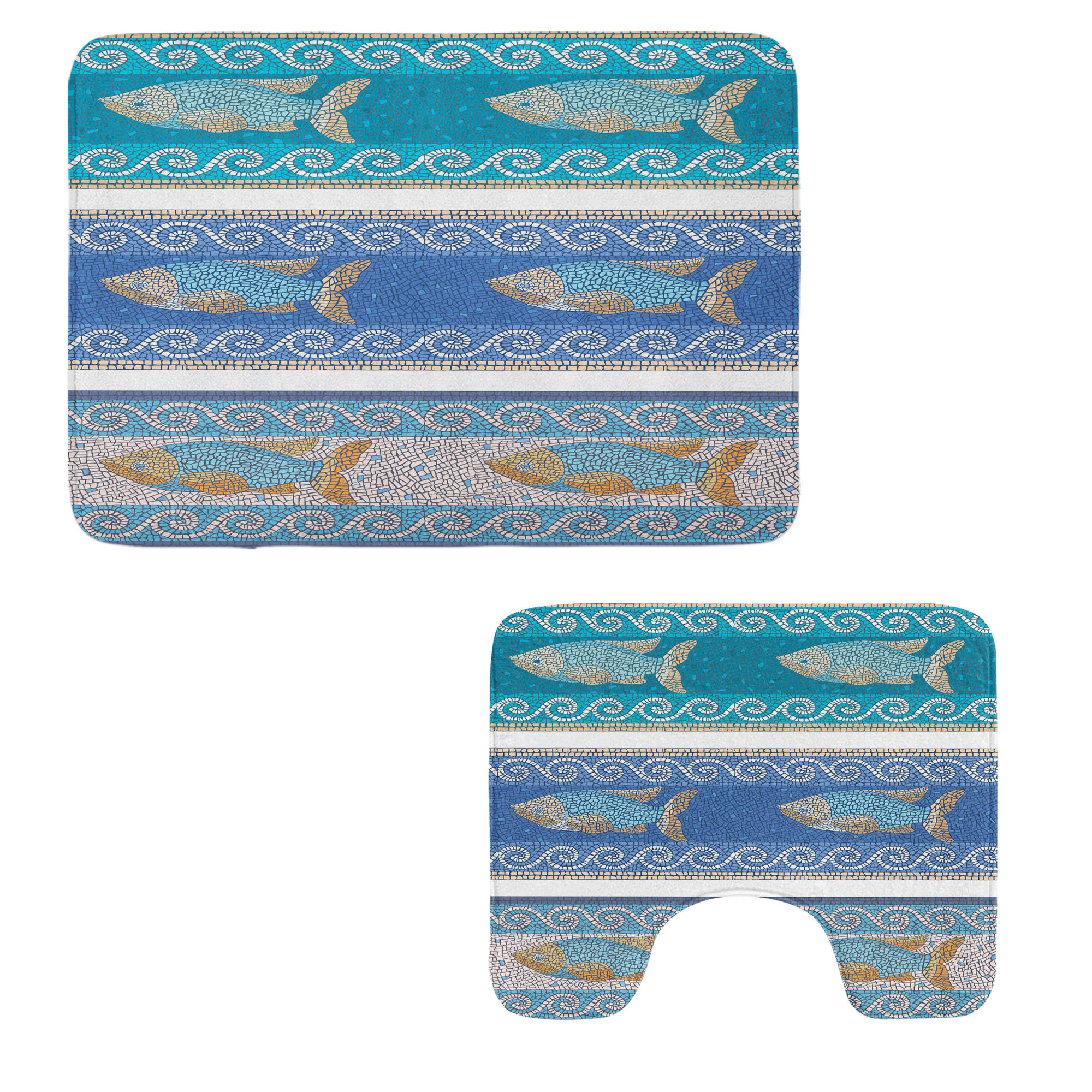 Dakota Fields Mosaic Bathroom Rug Set 2 Pieces Rectangle & Contour Mats ...