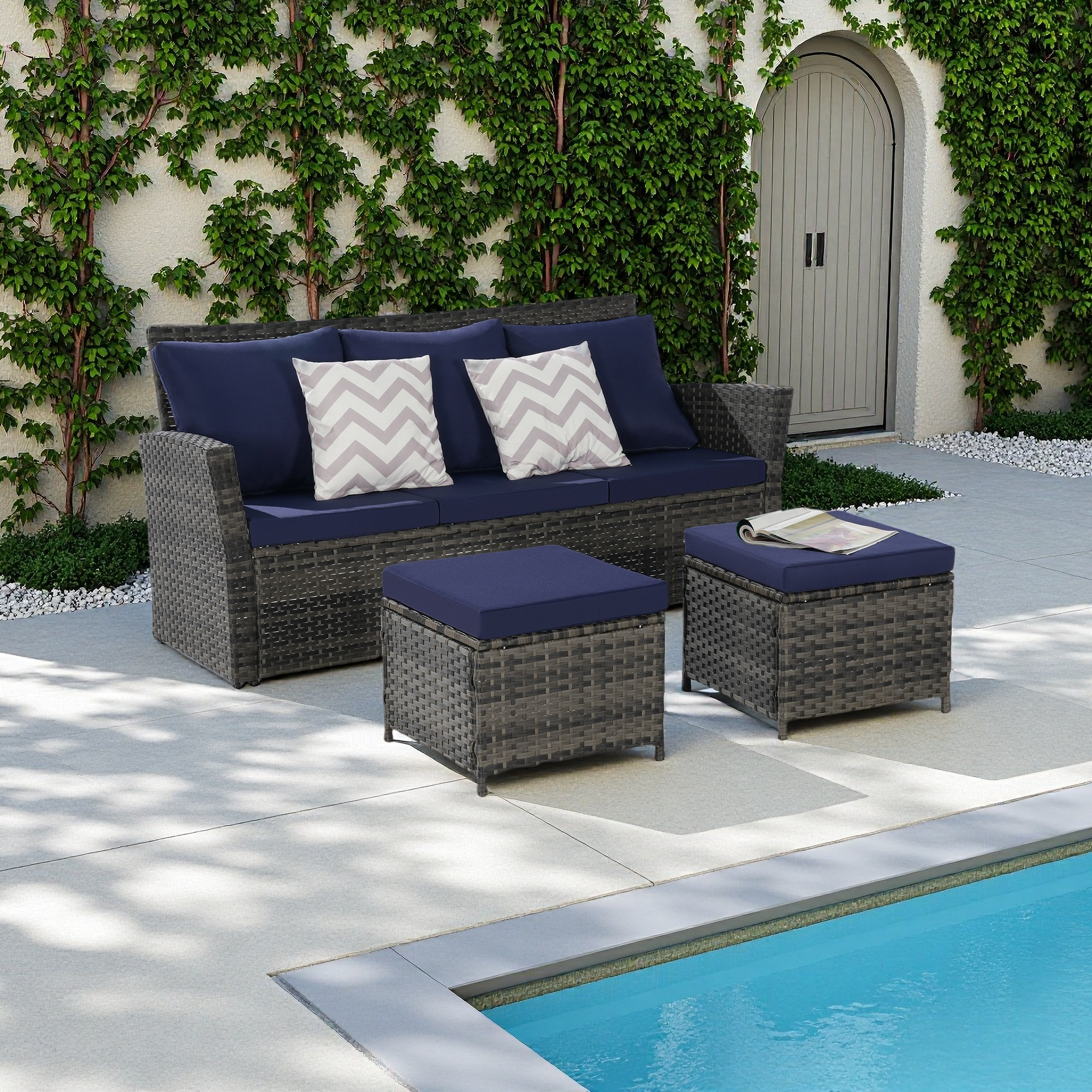 Winston Porter 3 Piece Patio Furniture Set, Outdoor Wicker Sofa Rattan ...
