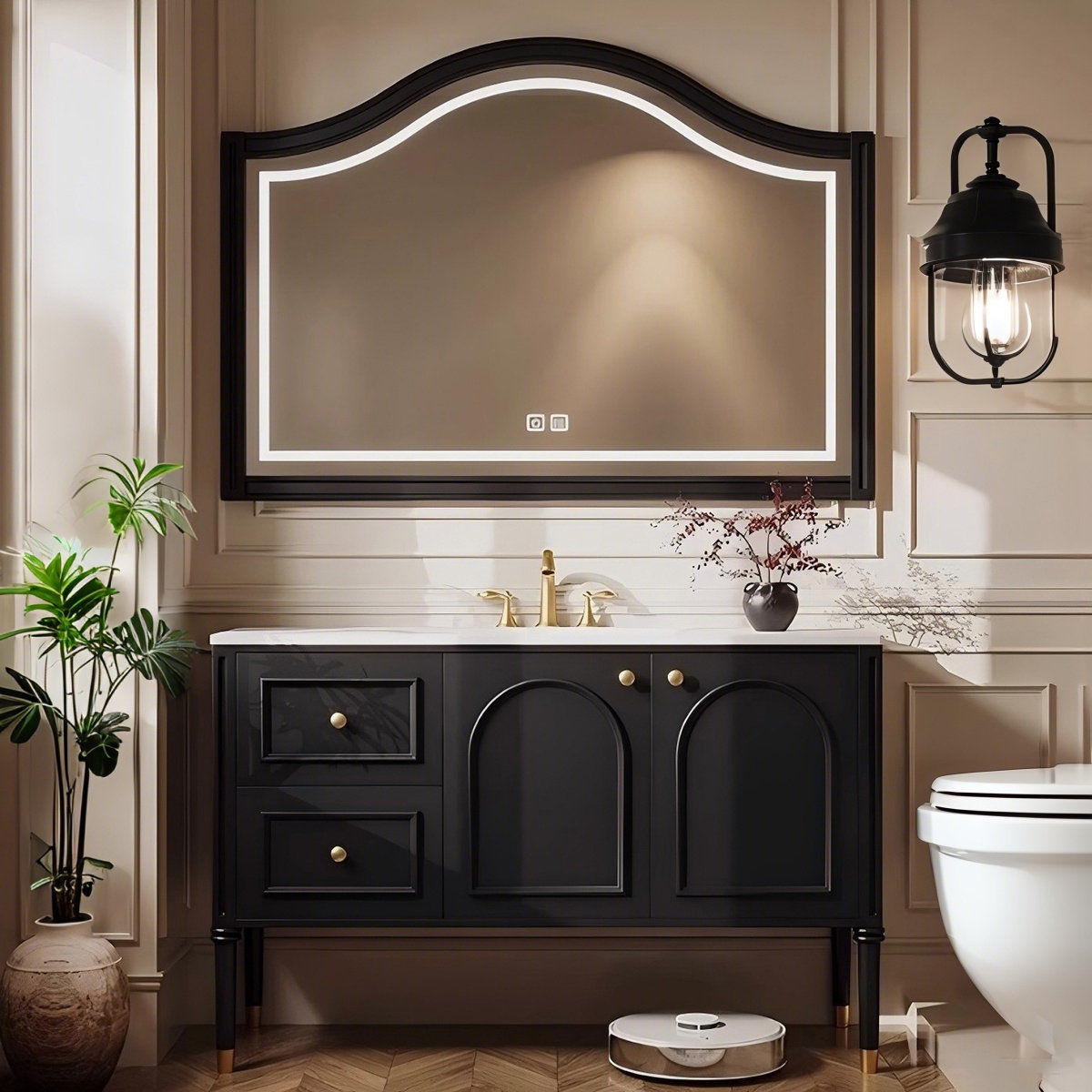 Everly Quinn Black and White Rubberwood Freestanding Bathroom Washbasin ...