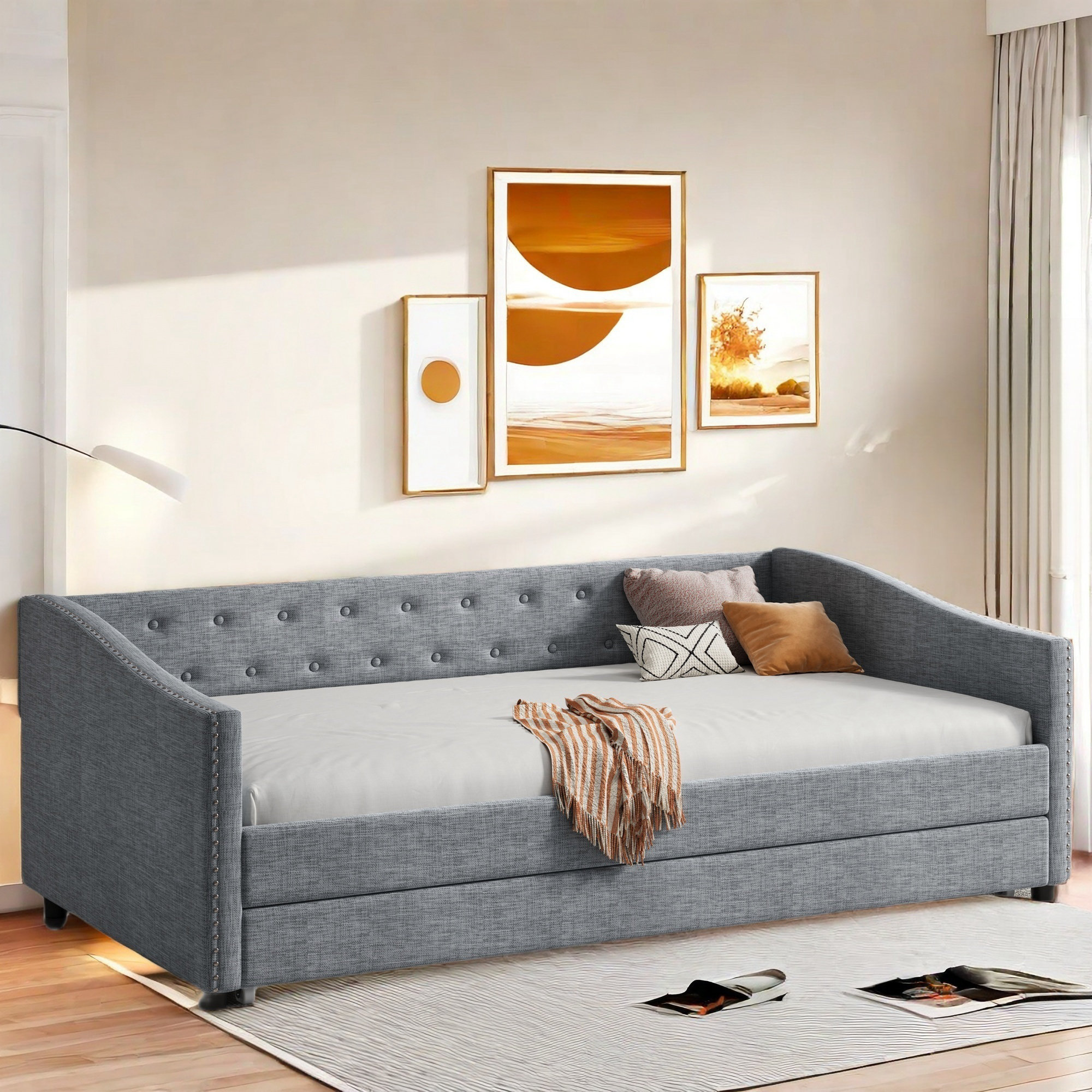 Lark Manor™ Forace Daybed With Trundle, Button On Back And Piping On ...