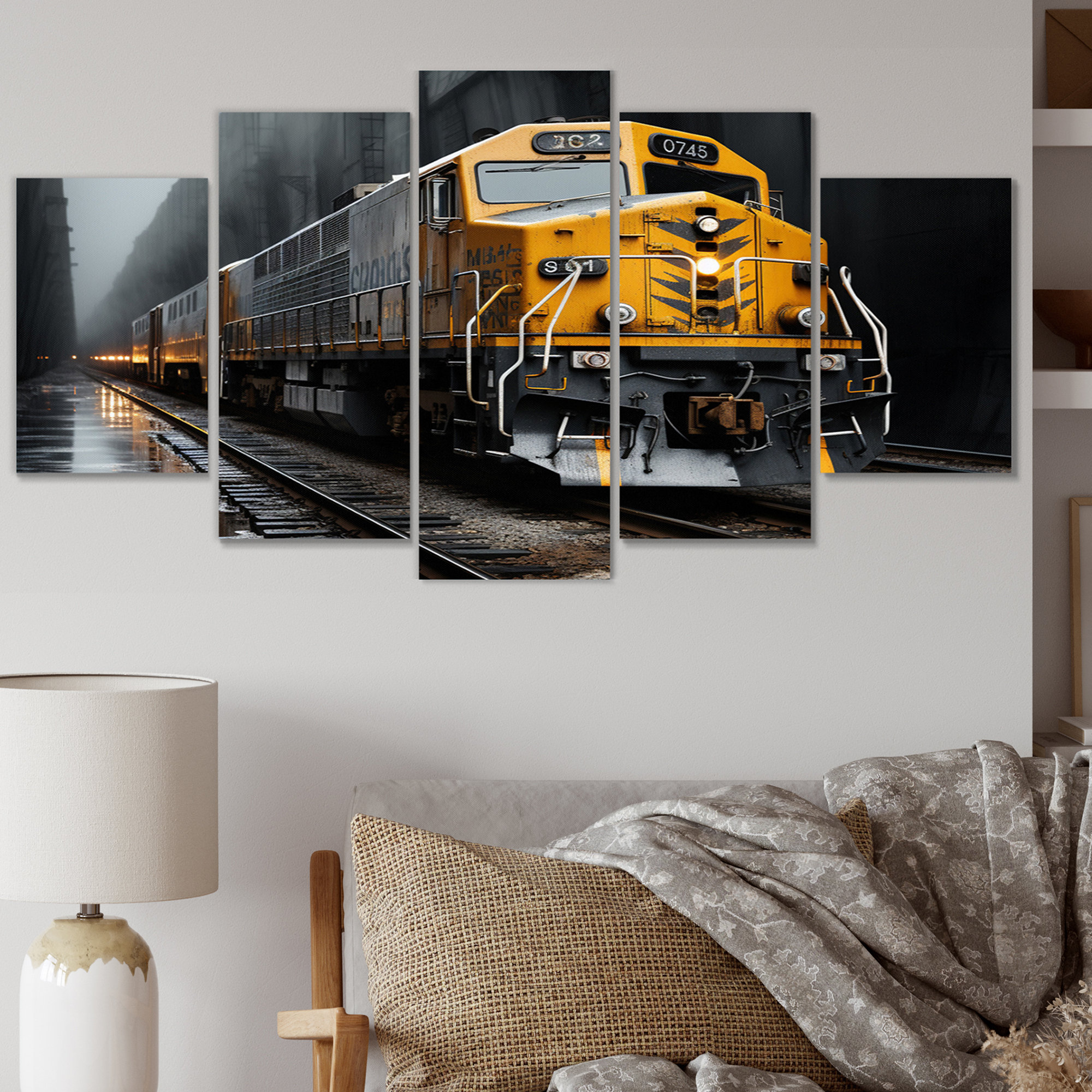 17 Stories Yellow Grey Train Geometric Momentum Yellow I ...