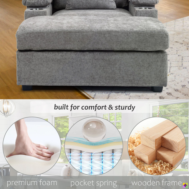 Wade Logan® Atlai 38.6"W Chenille Modular Chaise Lounge,Storage Box ...