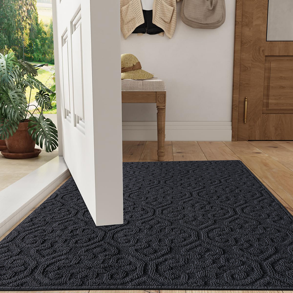 Ebern Designs Large Floral Indoor Outdoor Doormat,Machine Washable Low ...