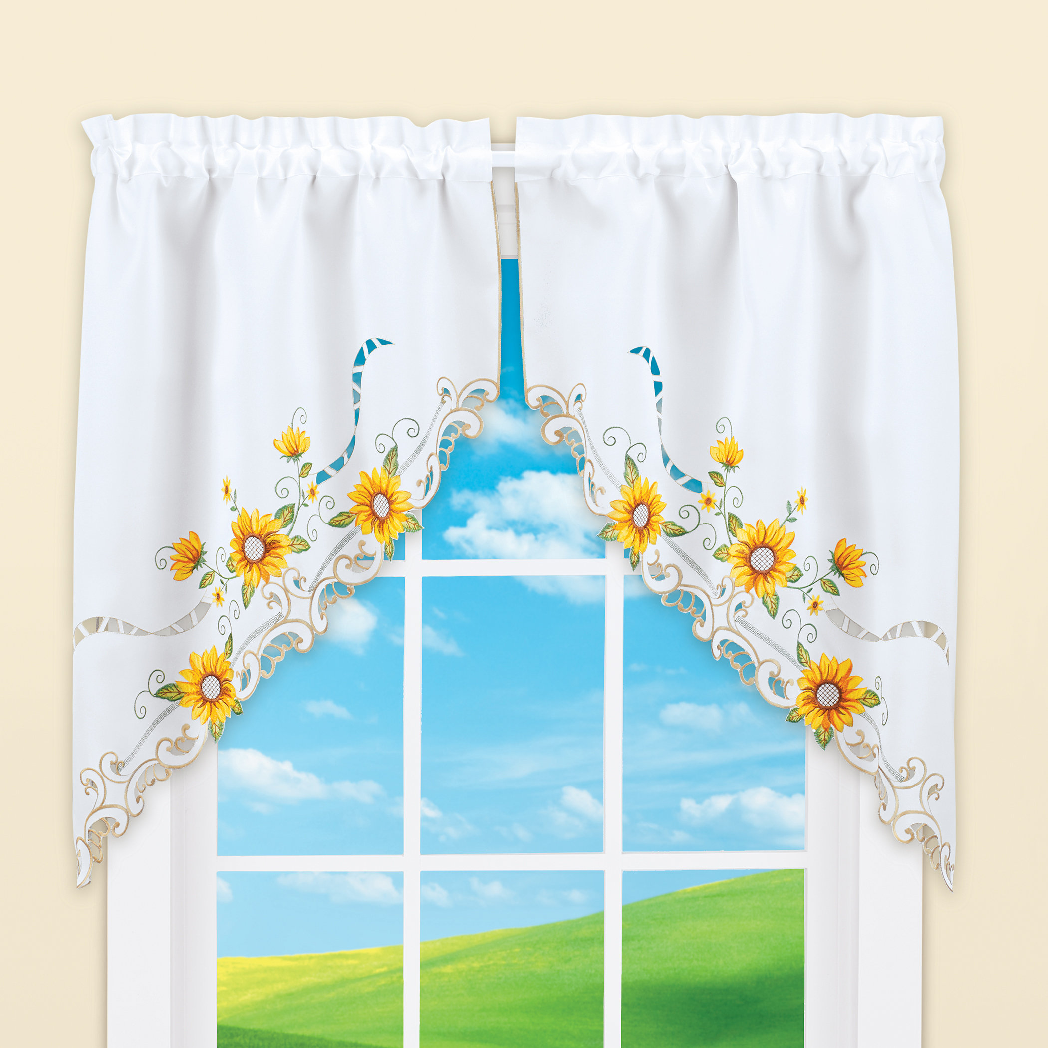 August Grove Avonda Floral Swag 29'' W Window Valance in White ...