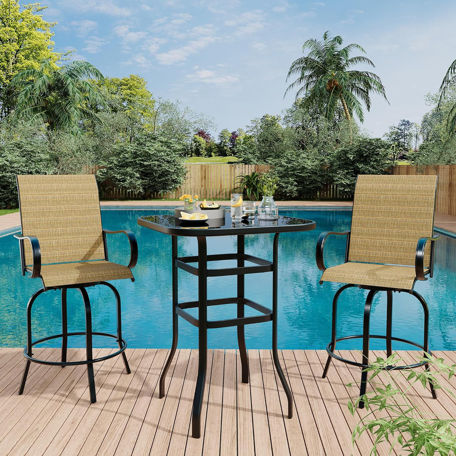 Latitude Run® Outdoor Swivel Bar Stools Set Of 4, Patio Swivel Bar ...