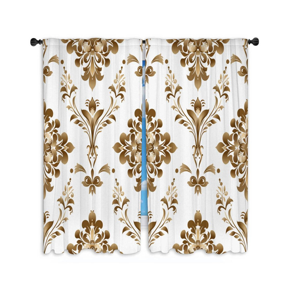VisionDecor 11951_Floral Damask Window Curtains Visual Art Elegant ...