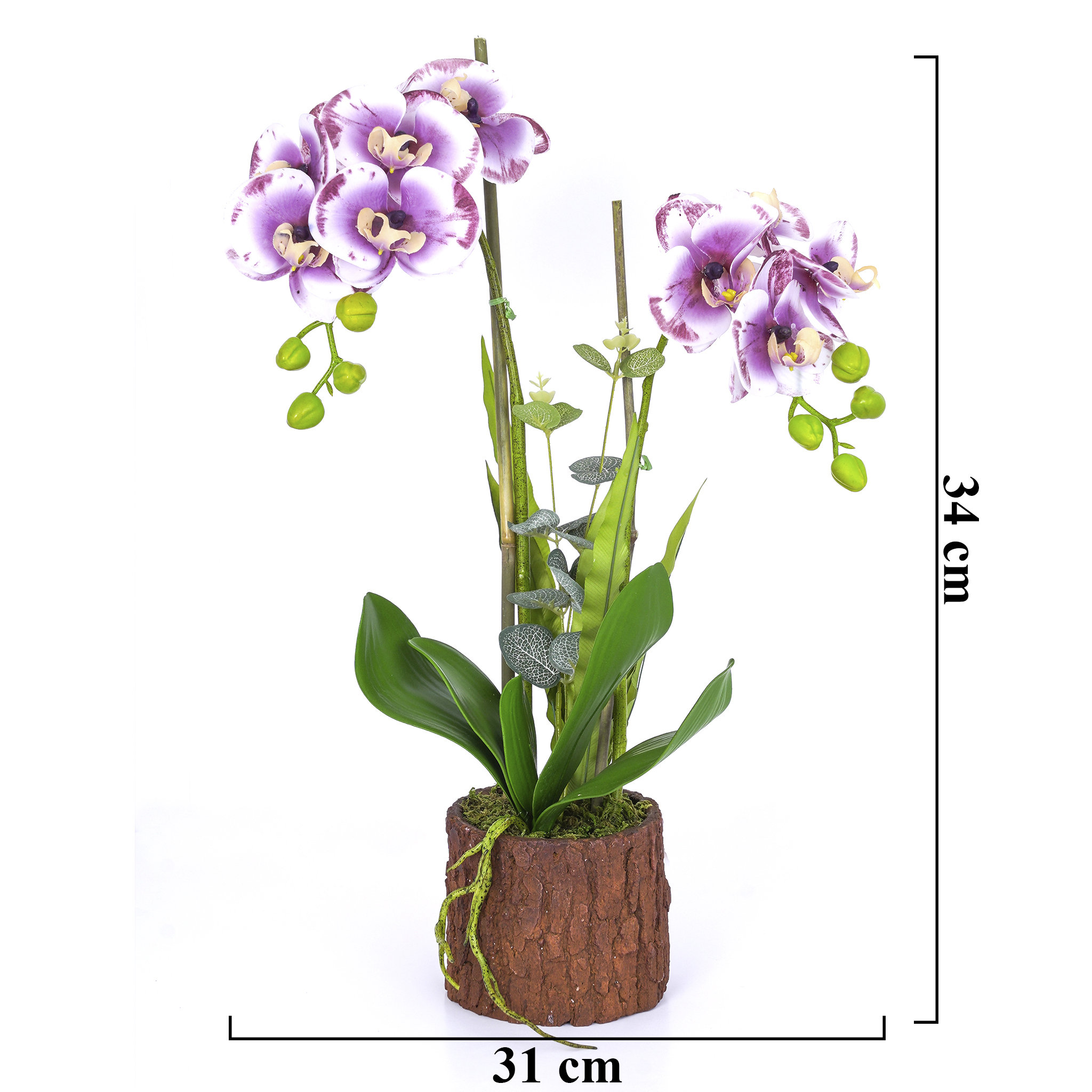 Primrue Mauve Bliss Orchid In Rustic Log Planter - Polyresin ...