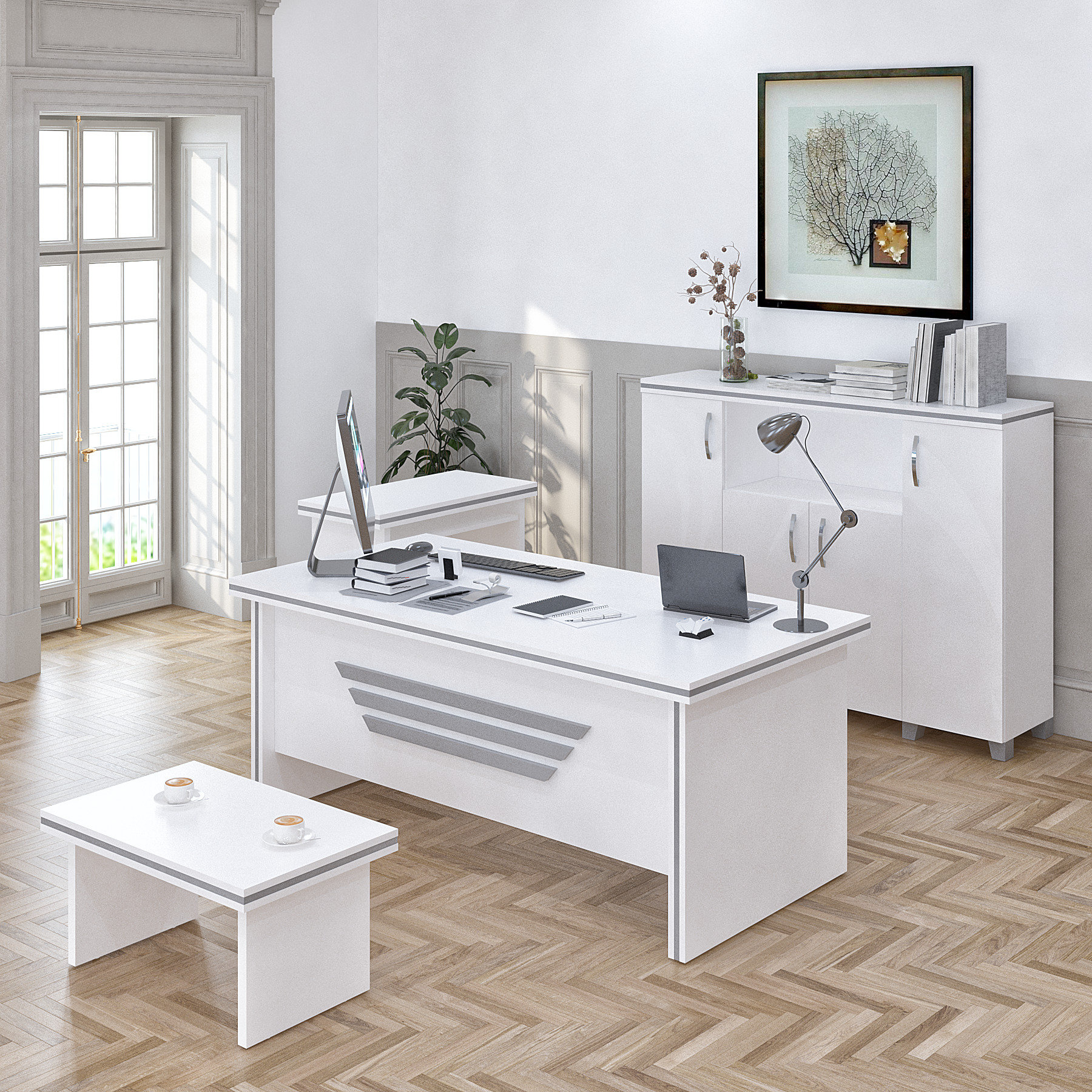 Hokku Designs Minka 5 Piece Rectangular Computer Desk Office Set with ...