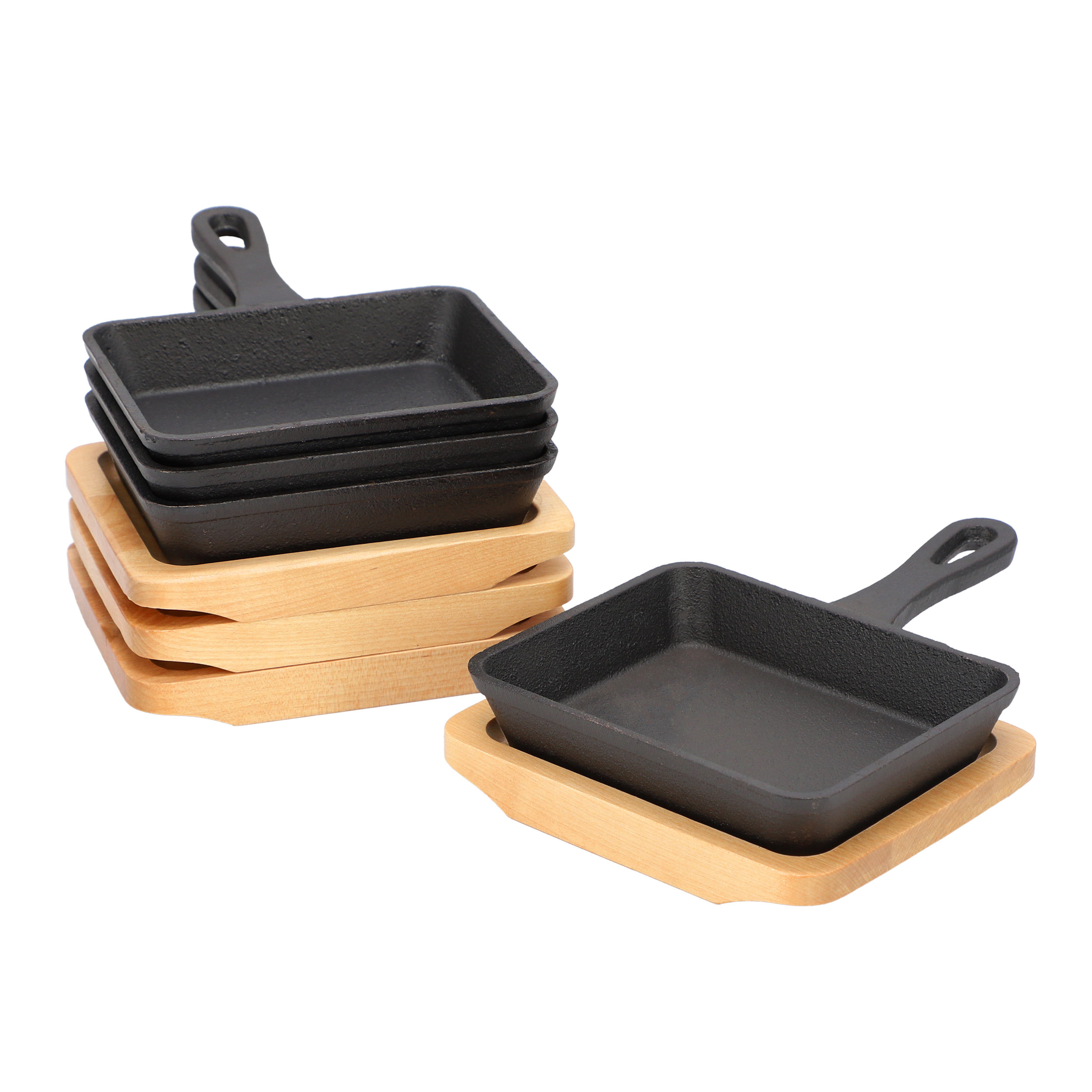 Mega Chef MegaChef 4 Piece Mini Cast Iron Square Pan with Wood Tray ...