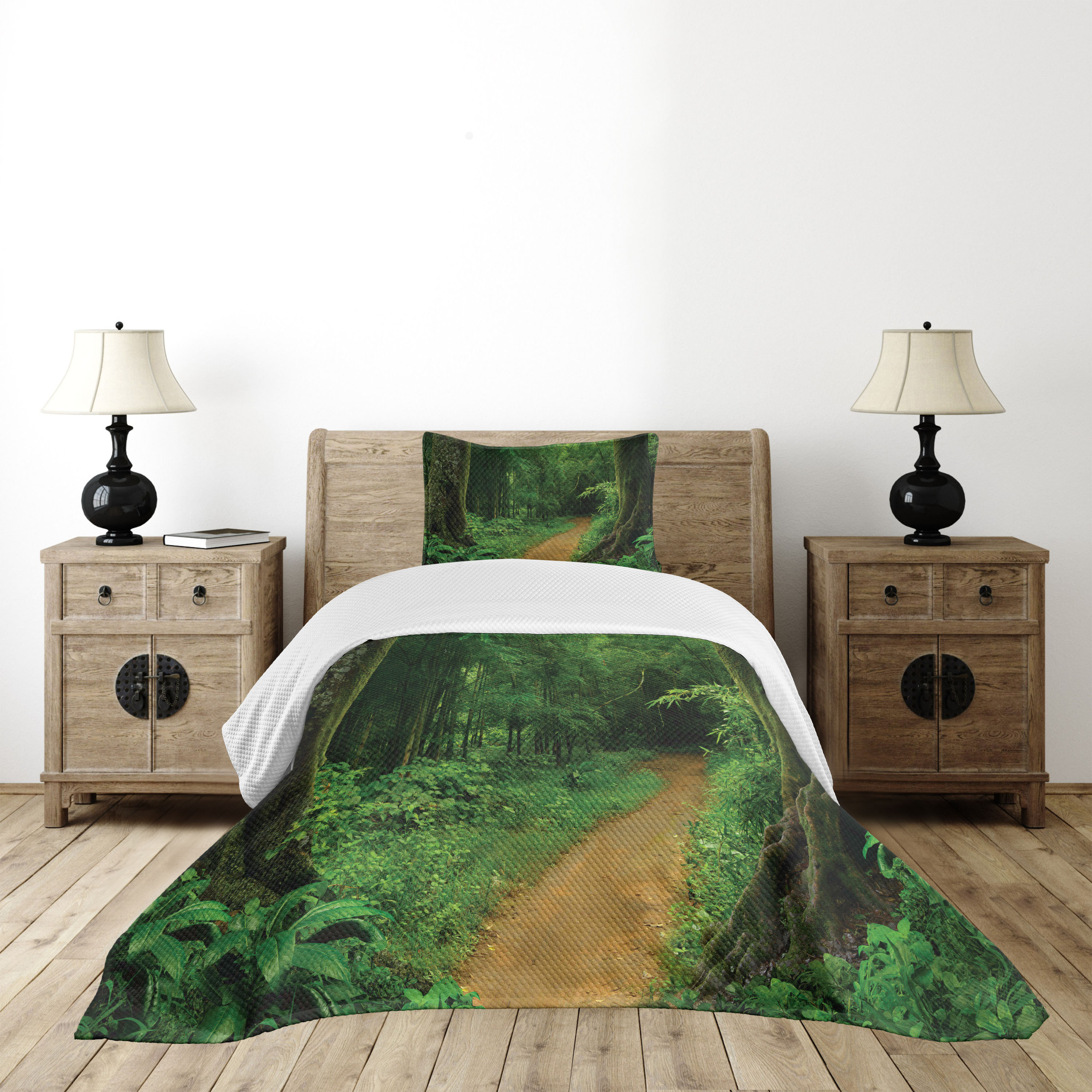 Ambesonne Jungle Bedspread Set Nature Call Park Design Green | Wayfair