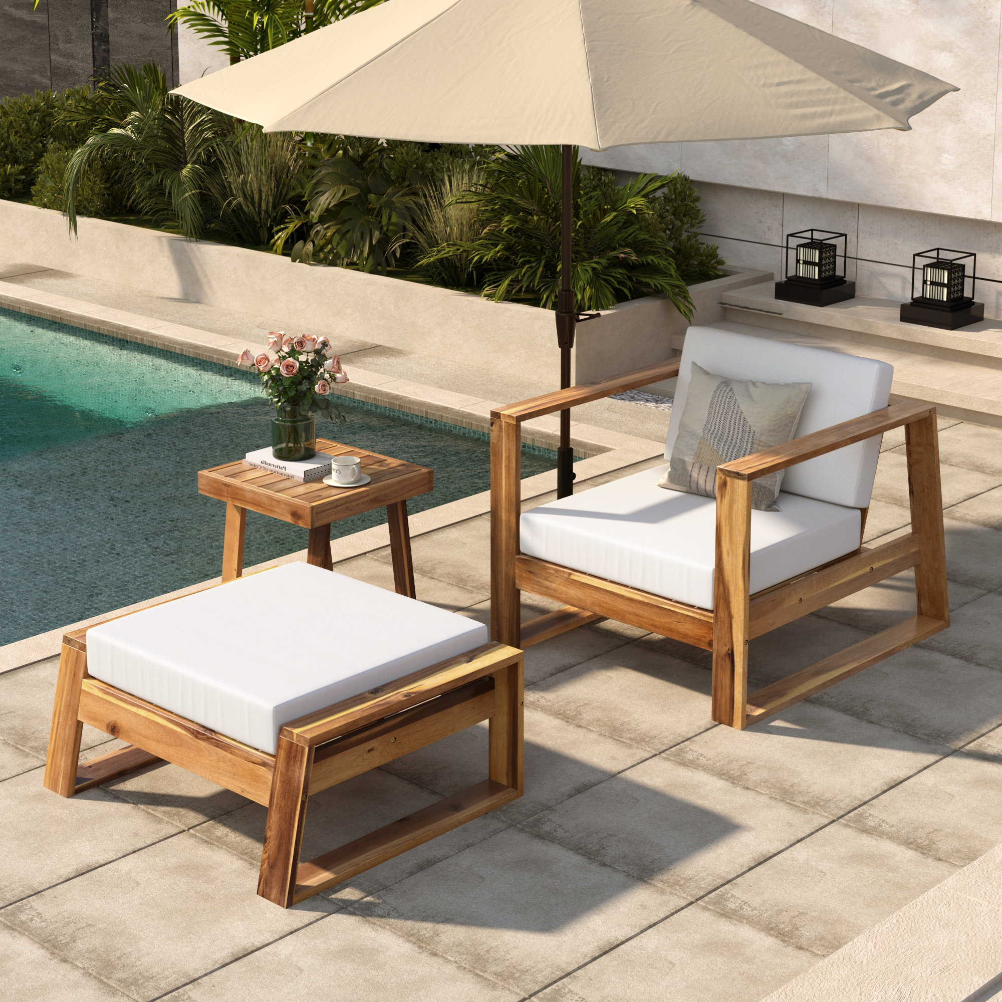 Hokku Designs Glimpse 3 - Piece Acacia Wood Outdoor Seating Group with ...
