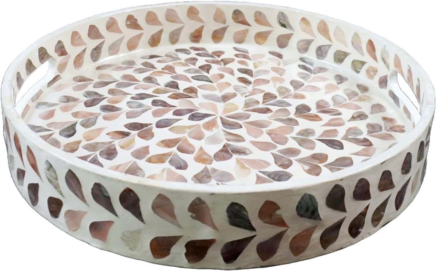Dakota Fields 12.6” Mother Of Pearl Round Serving Tray With Handles ...