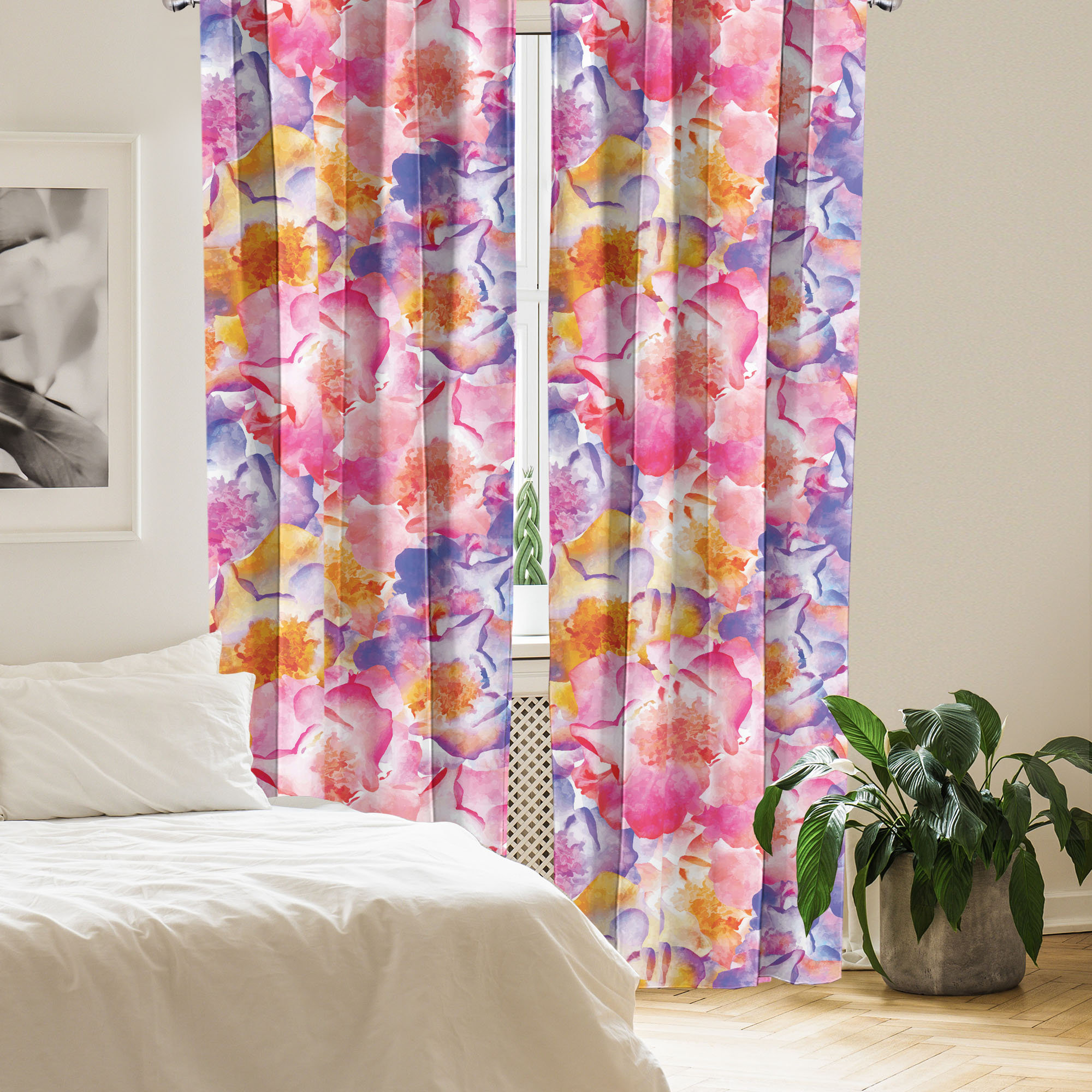 East Urban Home Floral Fun Curtains Ebru Flowers Art Print Pair 426592 ...