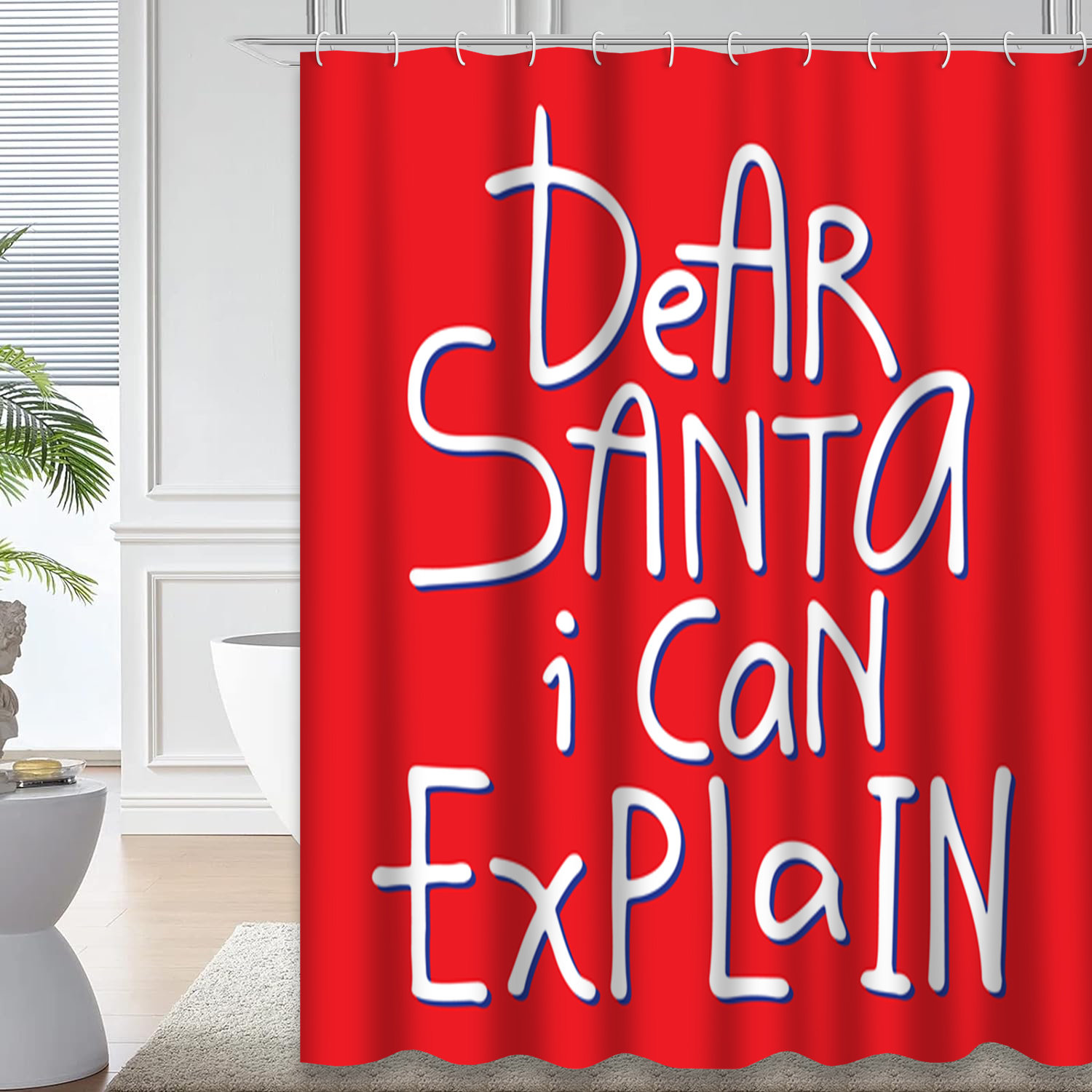 East Urban Home Waterproof Ink Red Santa Shower Curtain, Christmas ...