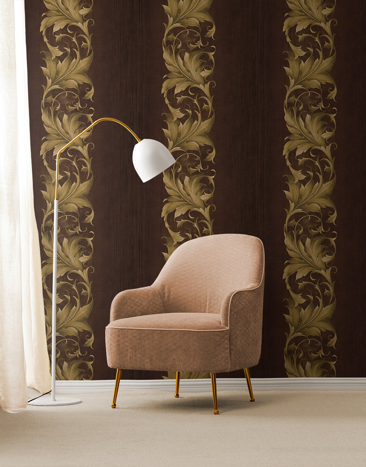 Seabrook Designs Brigid Acanthus Stripe Unpasted Wallpaper | Wayfair
