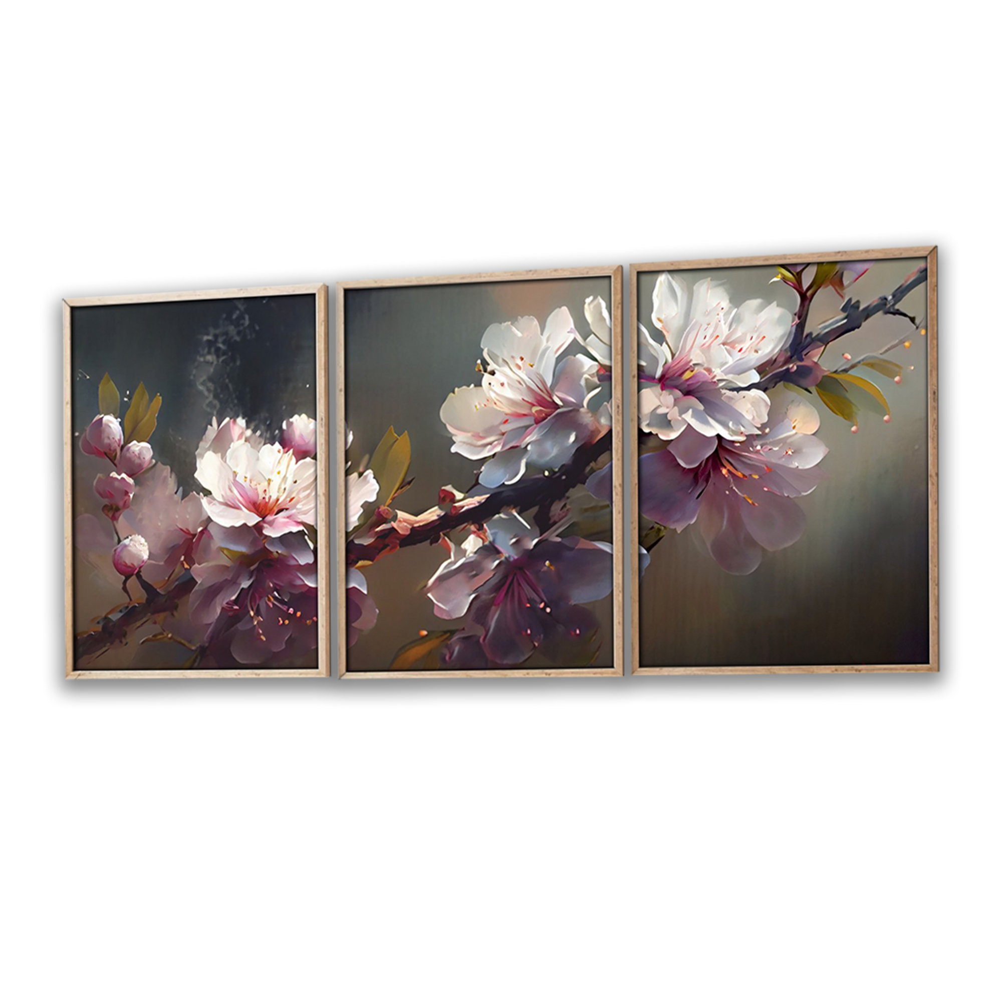 Hokku Designs 3 Pieces Solid Wood Frame Spring Blume Wall Art Set | Wayfair