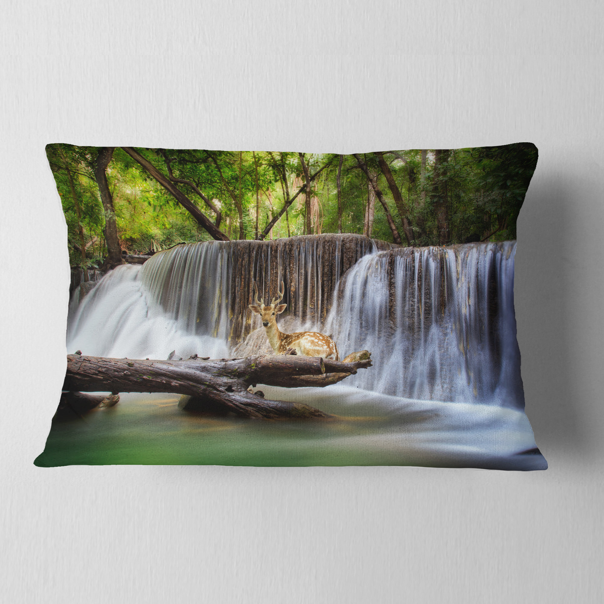 Design Art Abstract Huai Mae Kamin Waterfall Photo Lumbar Pillow | Wayfair