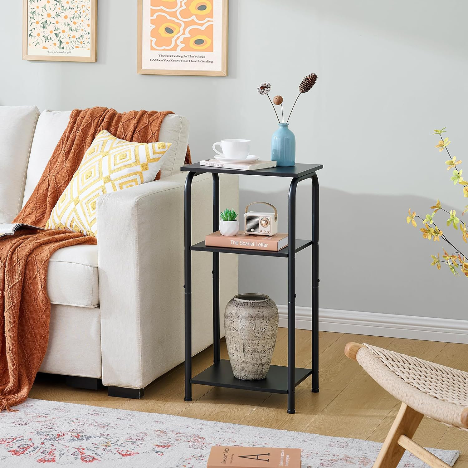 Mercer41 3-Tier Small Side Table With Storage Shelves, Narrow End Table ...