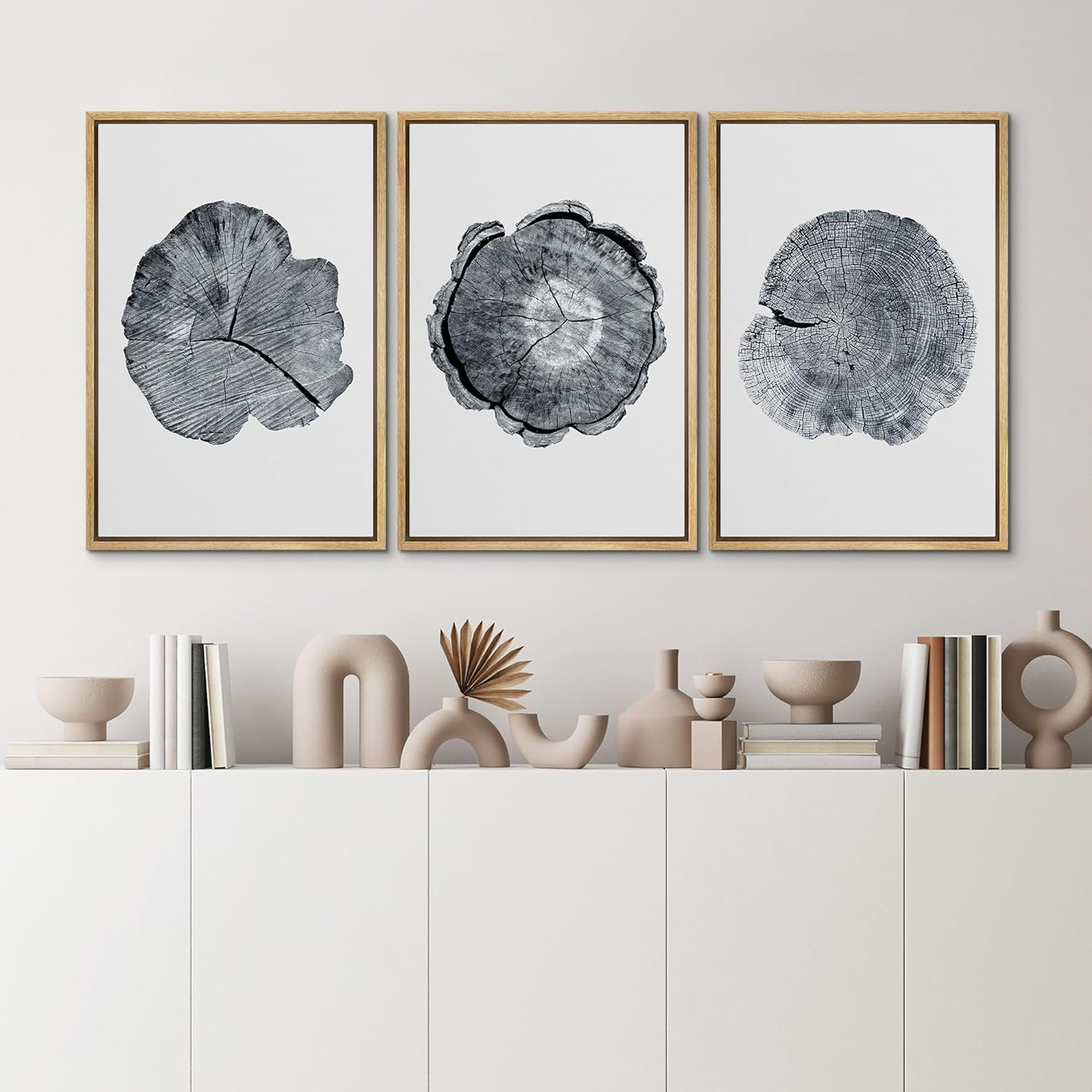 IDEA4WALL Wood Tree Rings Framed On Canvas 3 Pieces Print | Wayfair