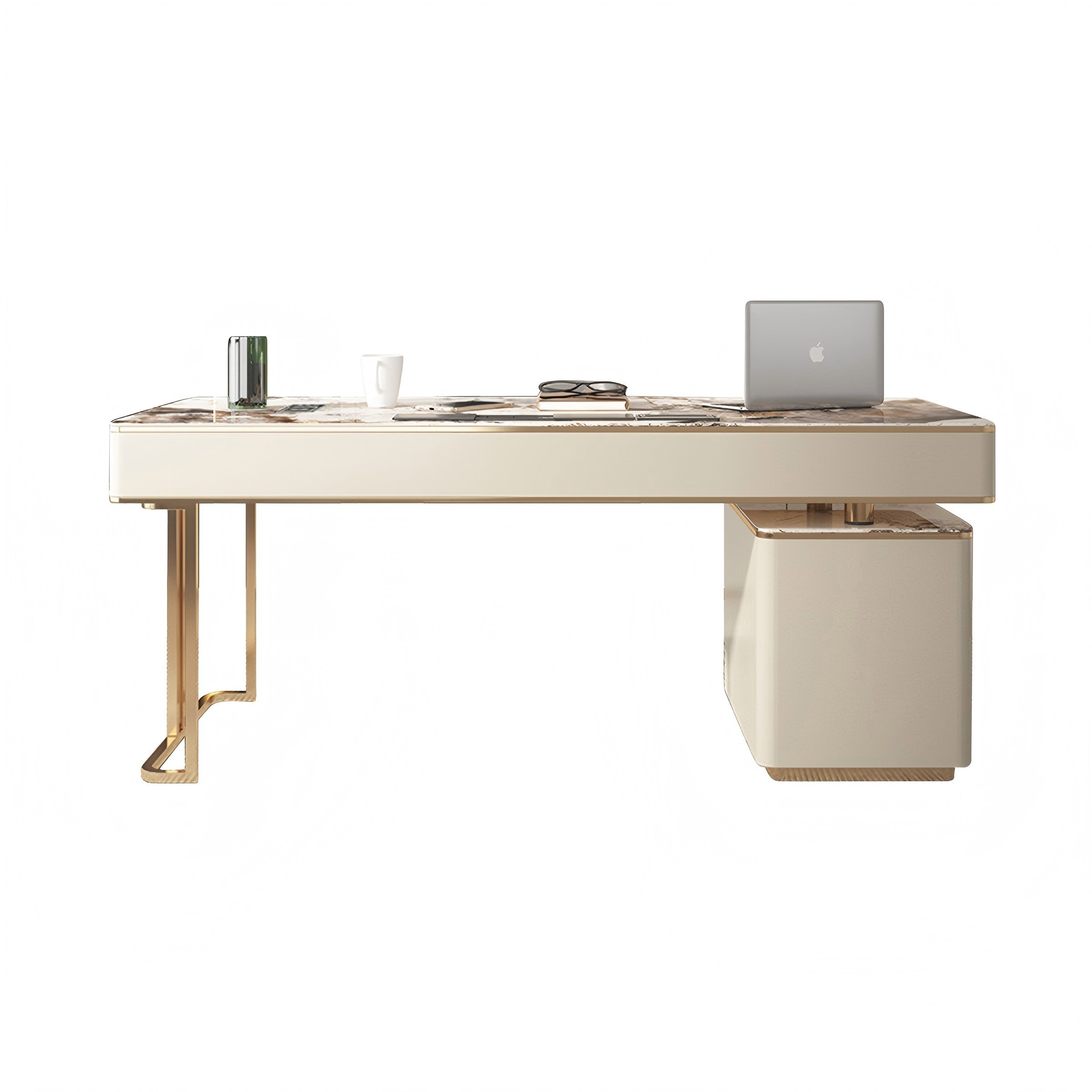 Brass Foam Beige Rectangle Sintered Stone Writing Desk,5-drawer ...