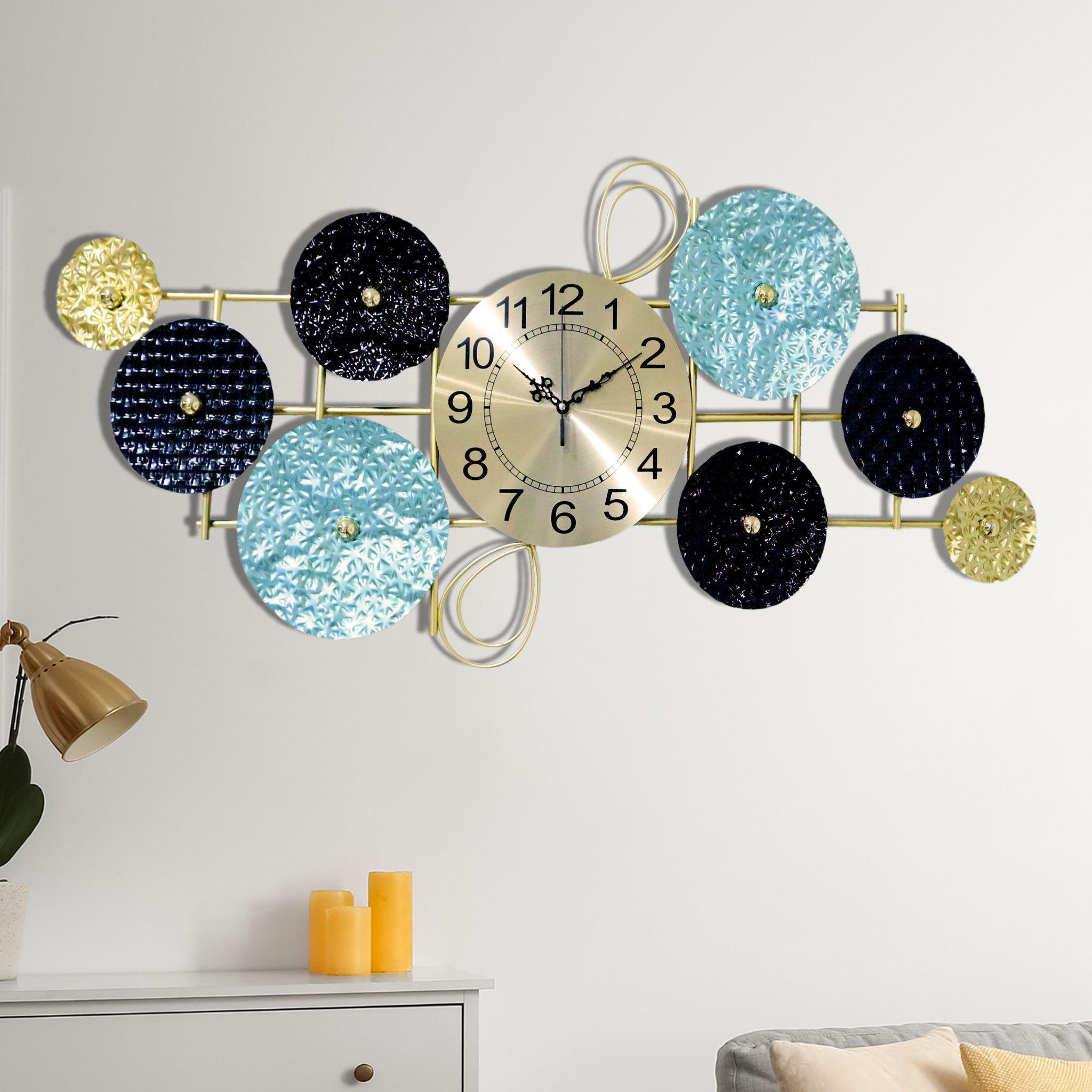 Bungalow Rose Large 35" Wide Wall Clock, Metal Gold, Home Office Decor ...