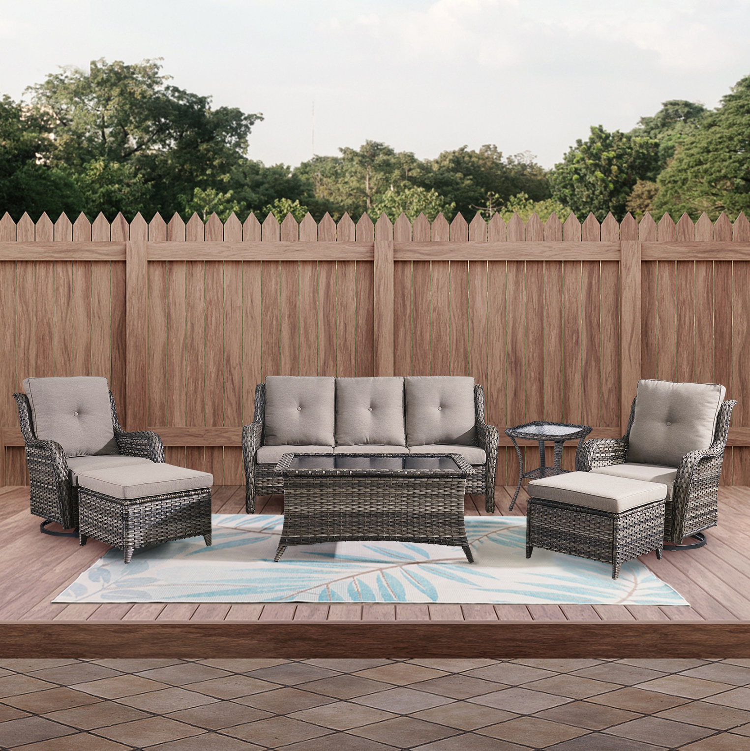 Wildon Home® Bonia 7 Piece Rattan Complete Patio Set with Cushions ...