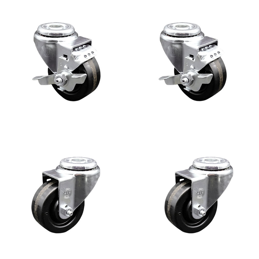 Service Caster SS Phenolic Wheel Swivel Bolt Hole Caster Set with 2 ...