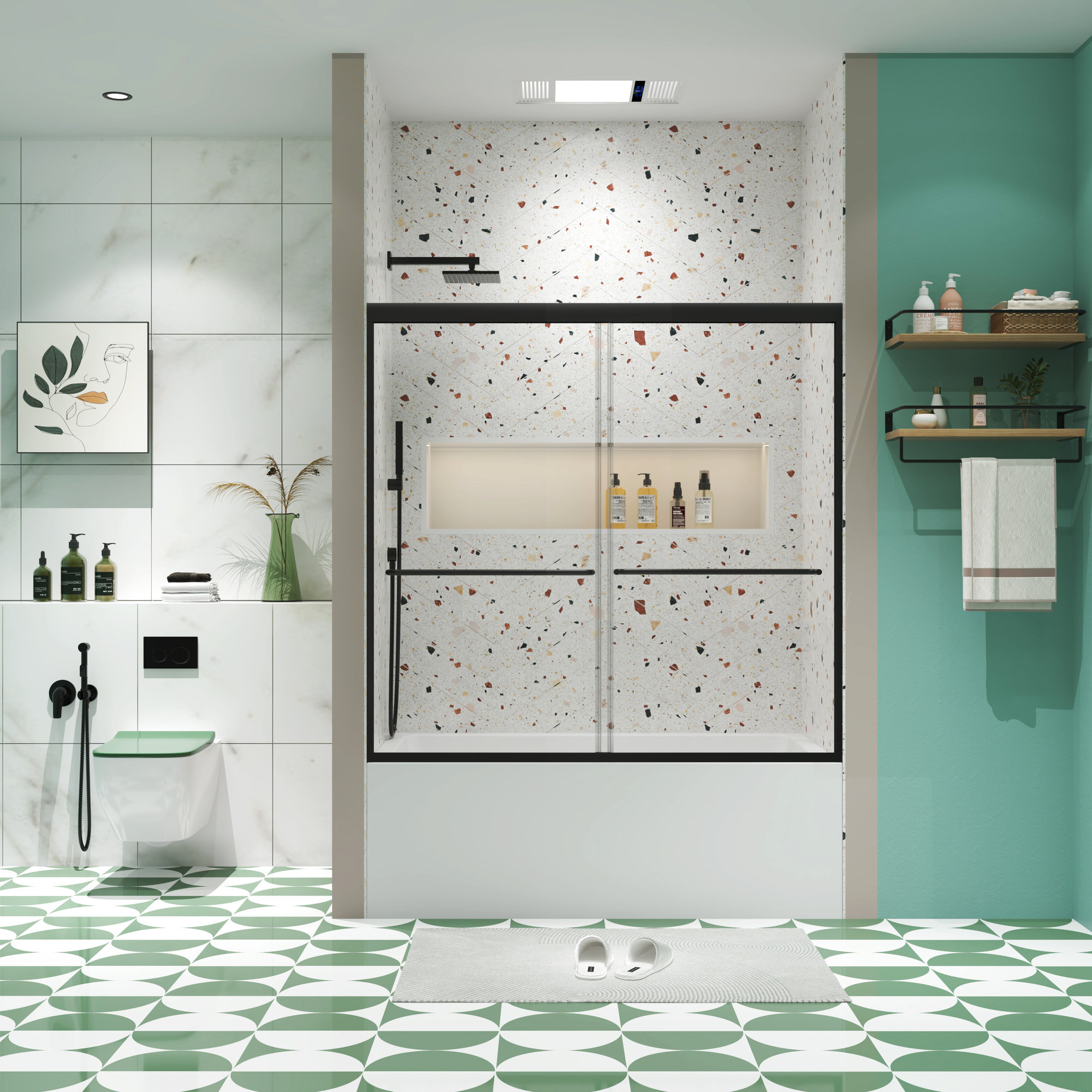 SnugglySolace Bypass Sliding Shower Door, 1/4" Tempered Glass, Matte ...