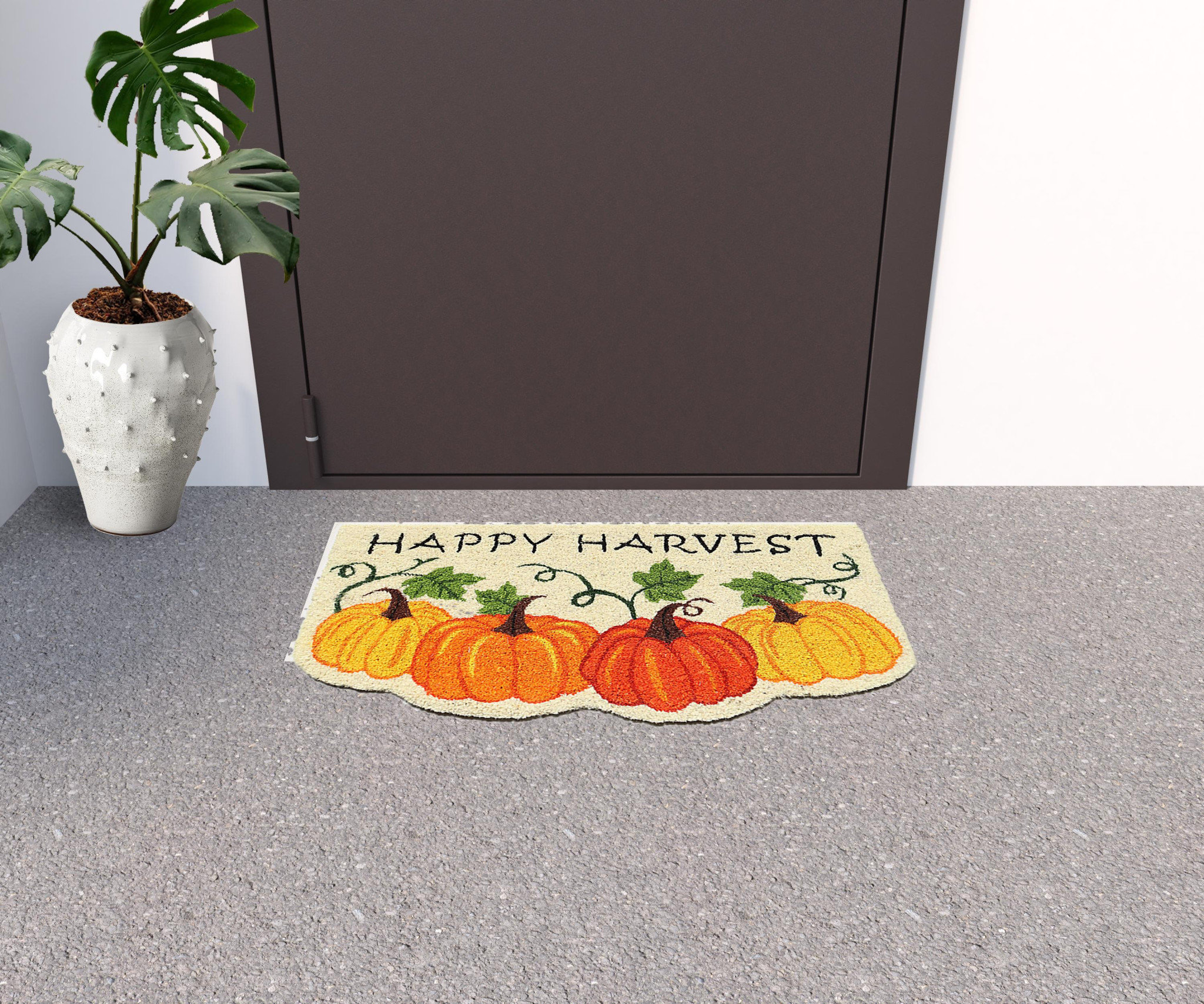 Lux Comforts 18" X 30" Beige and Orange Coir Pumpkins and Leaves ...