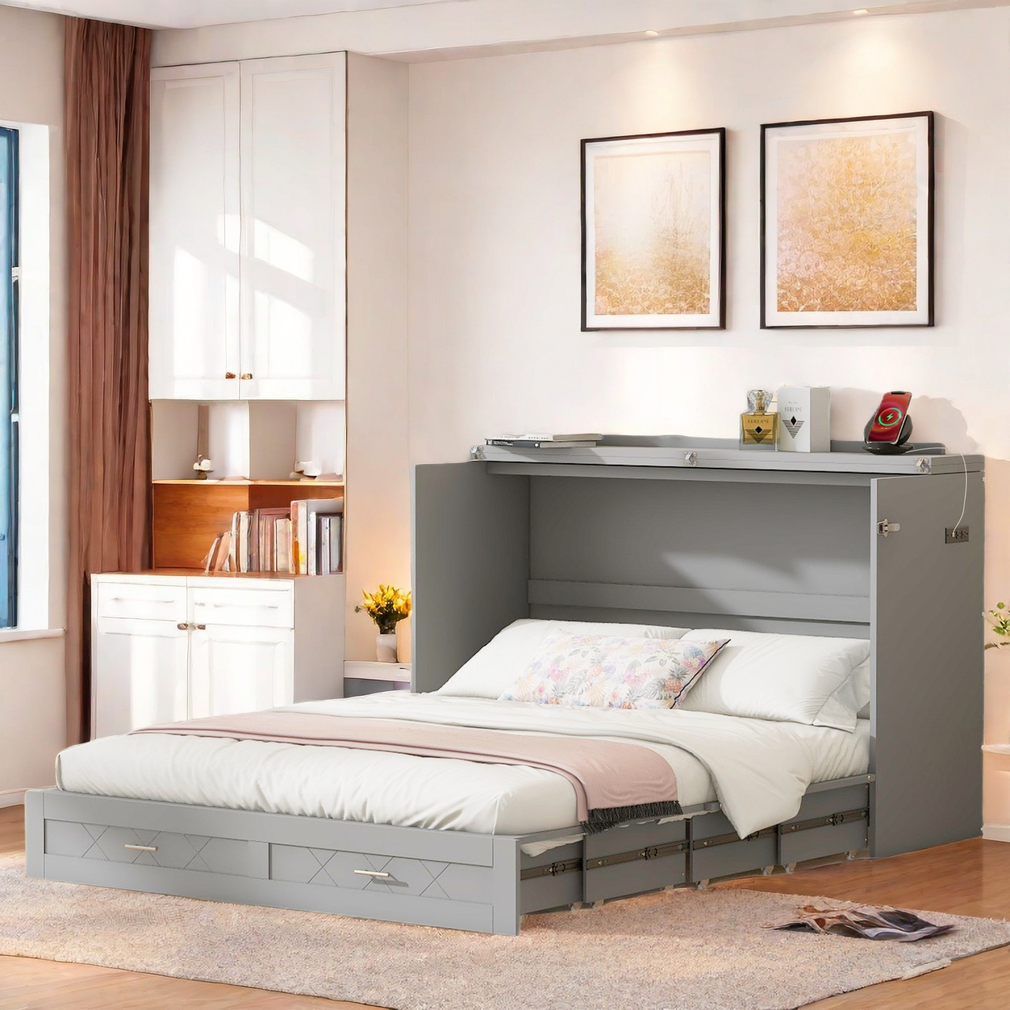 Everly Quinn Vinea Wall Bed With Drawer,a Set Of Sockets & Usb Ports ...