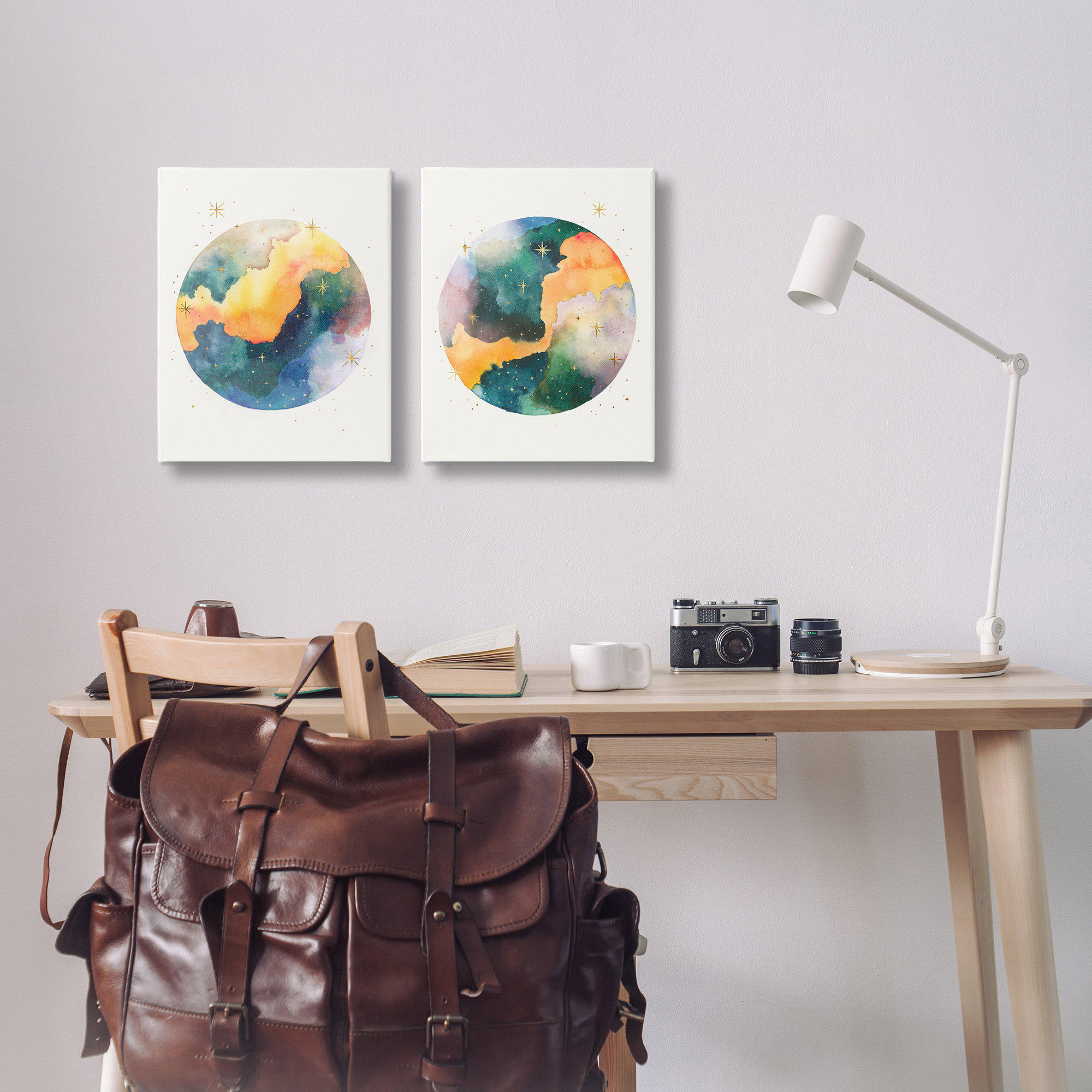 Ivy Bronx Outer Space Round Galaxies 2 PC Canvas Wall Art Set by Grace ...