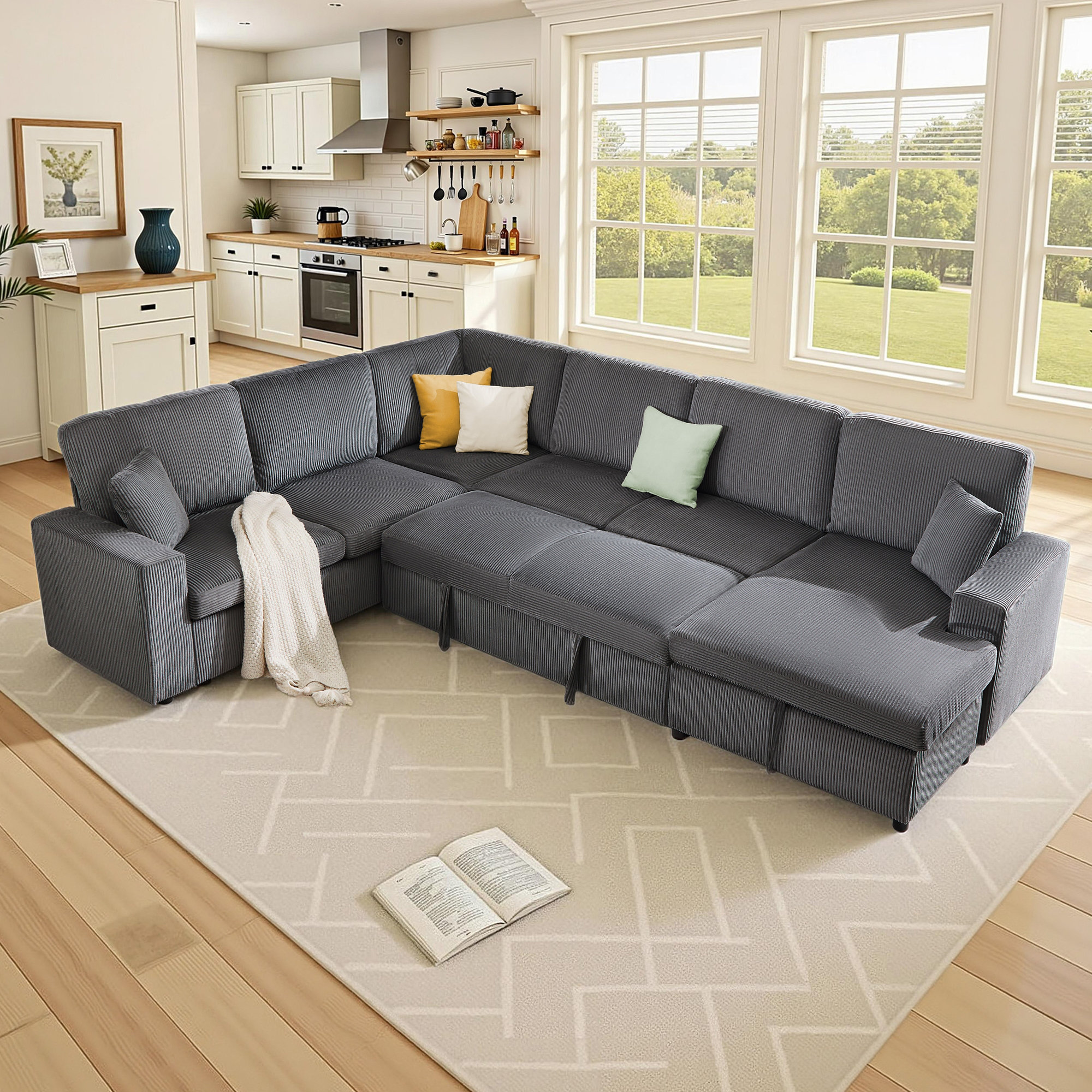 Latitude Run® 130" Oversized U-Shaped Modular Sleeper Sectional Sofa ...