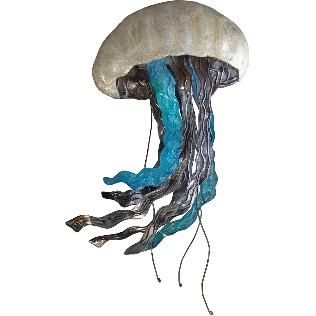 Beachcrest Home Metal & Capiz Blue Gem Jellyfish Wall Art 11x15.5 ...