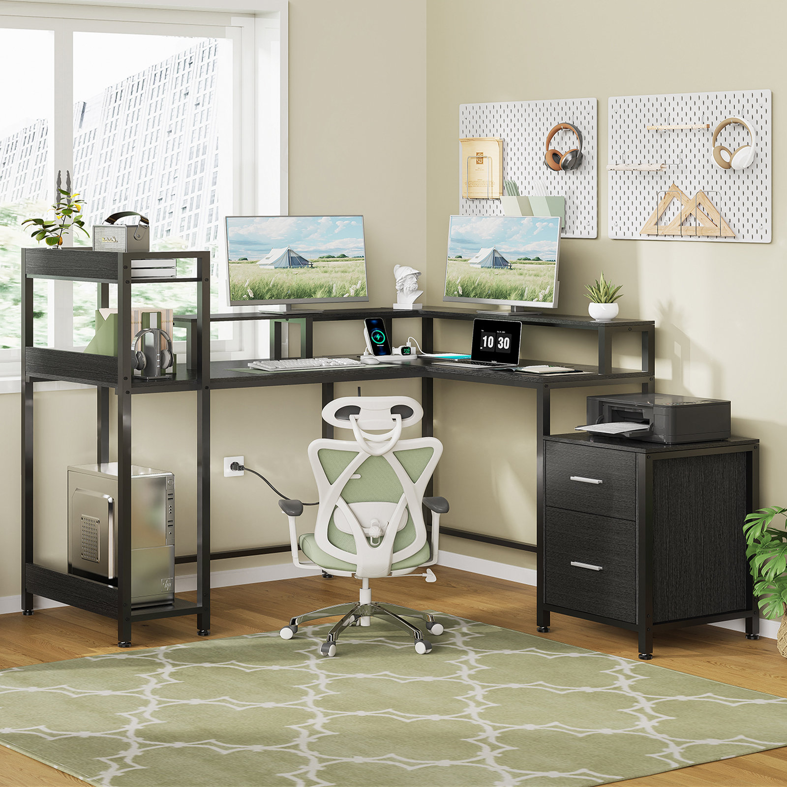 17 Stories Atlow 55.11'' W L-Shaped Computer Desk | Wayfair