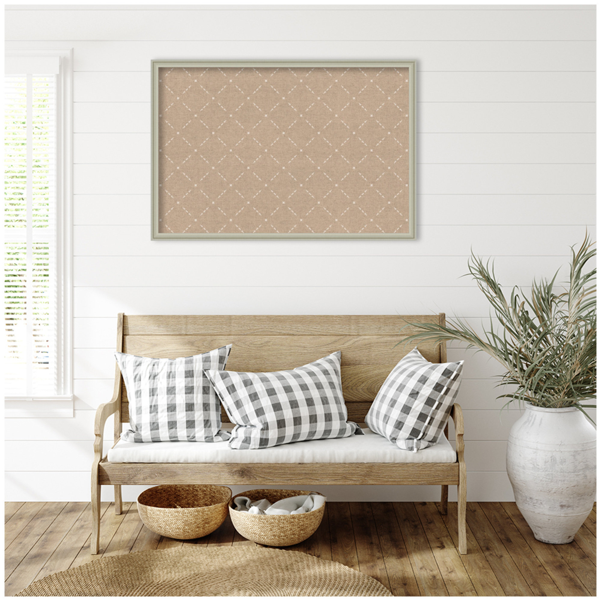 Kate and Laurel Framed Fabric Pinboard Lattice Pattern Printed Linen ...