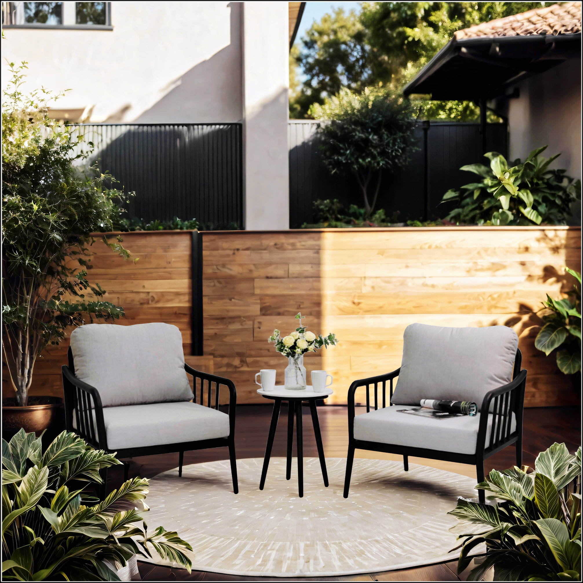 George Oliver Sturdy Round Outdoor Steel Picnic Table With Umbrella ...