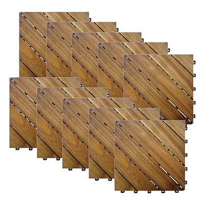 Alcott Hill® Outdoor Diagonal Flooring Tiles - Set of 10 - Brown | Wayfair