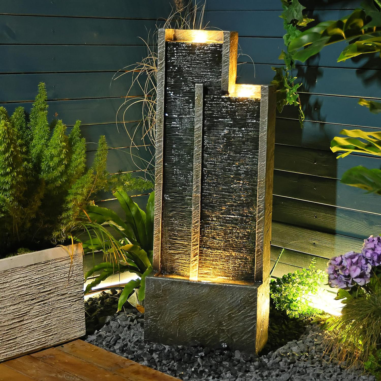 Ebern Designs Water Fountain Outdoor with Led Lights Modern Indoor ...