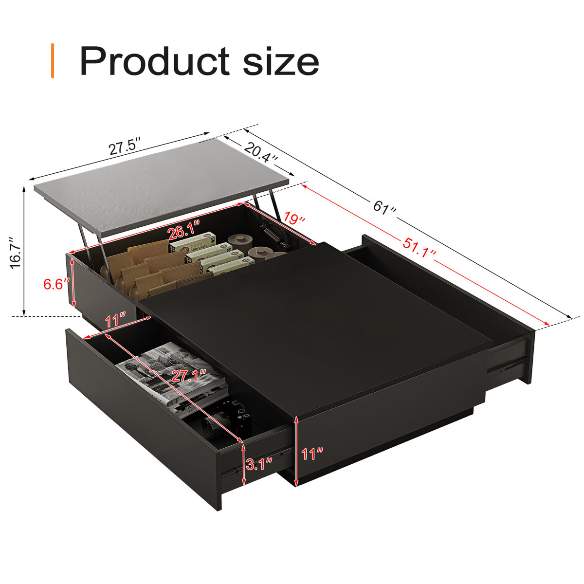 Latitude Run® Modern Rectangular Lift Top Coffee Table With Hidden ...