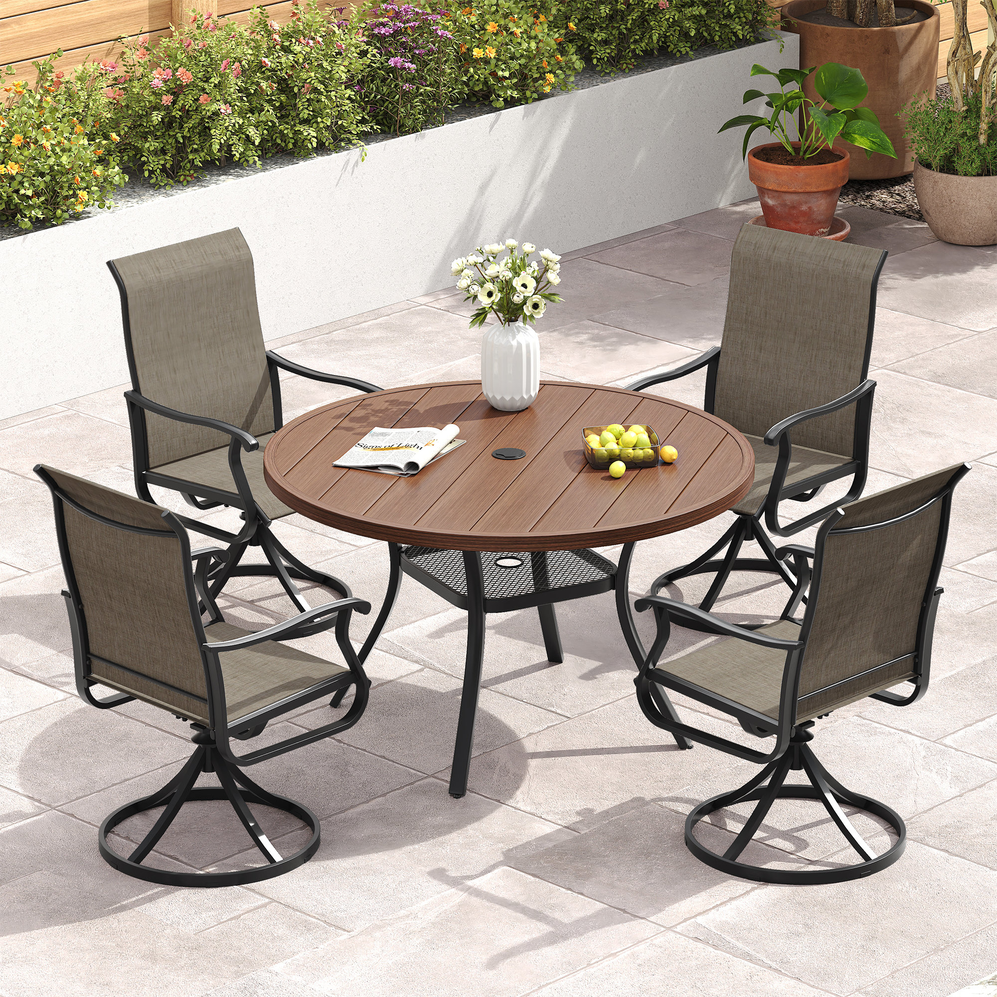 Wildon Home® Elfur Round 4 - Person Outdoor Dining Set with 4 Textilene ...