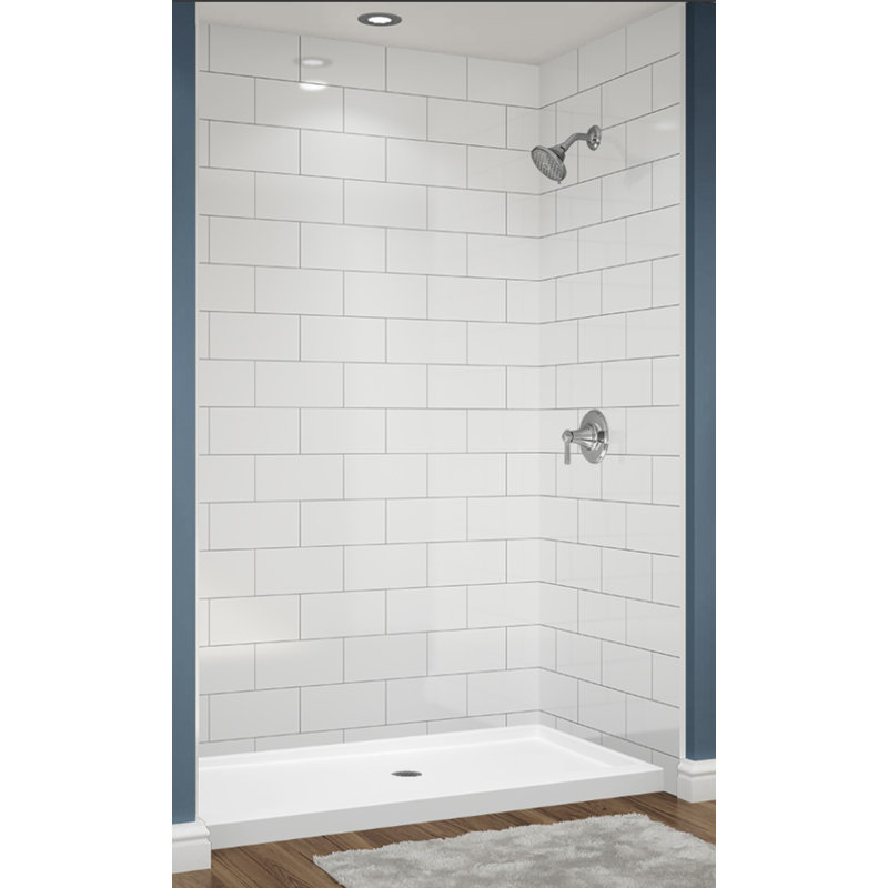 Avora Bath 3x6 Tile White Acrylic Alcove Shower System with Silver ...