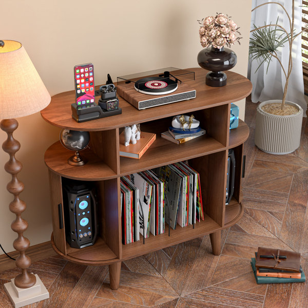 George Oliver Round Record Player Stand With Charging Station ...