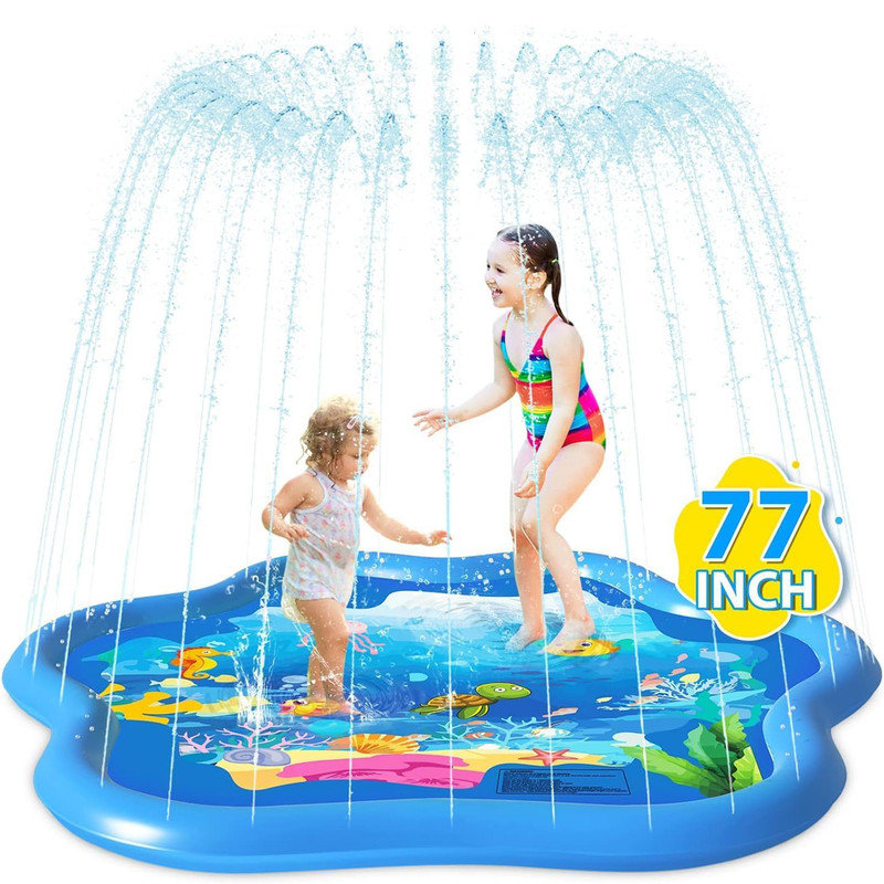 Priyet 77" Sprinkler Dark Blue Splash Pad Pool Inflatable for 3-12 Age ...